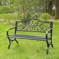 Summit Living Black Steel Durable Outdoor Garden Bench, Cast Iron Frame ...