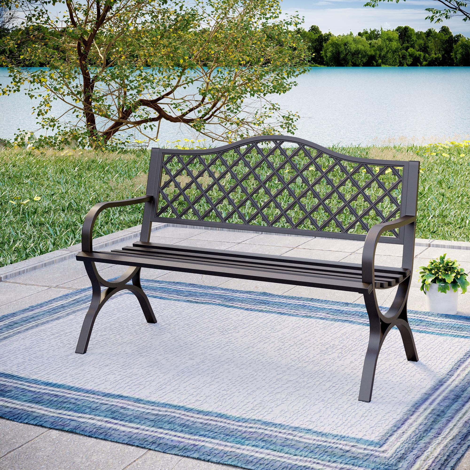 Summit Living 50" Outdoor Garden Bench Chairs, Metal Frame Patio Park ...
