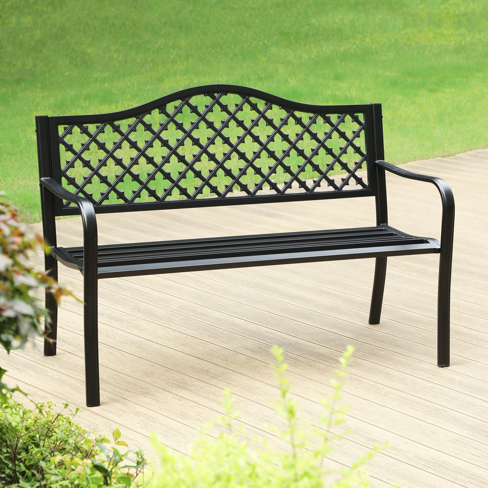 Summit Living 50" Outdoor Garden Bench Chairs, Metal Frame Patio Park ...