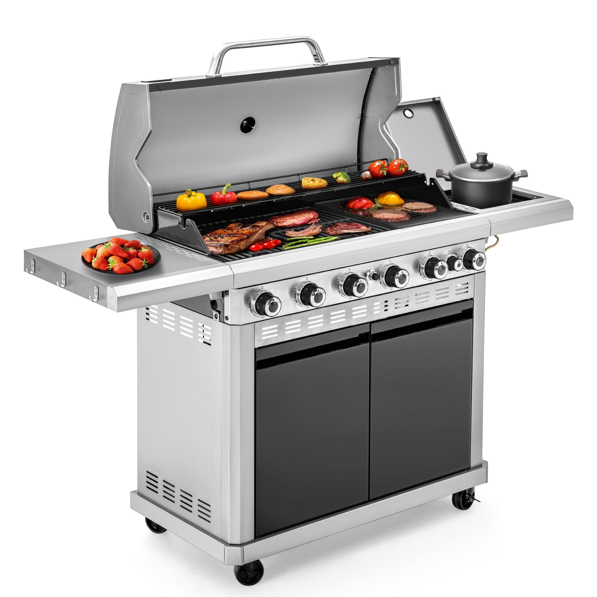 MF Studio 6 Burner Propane Gas Grill and Griddle Combo with Side Burner ...
