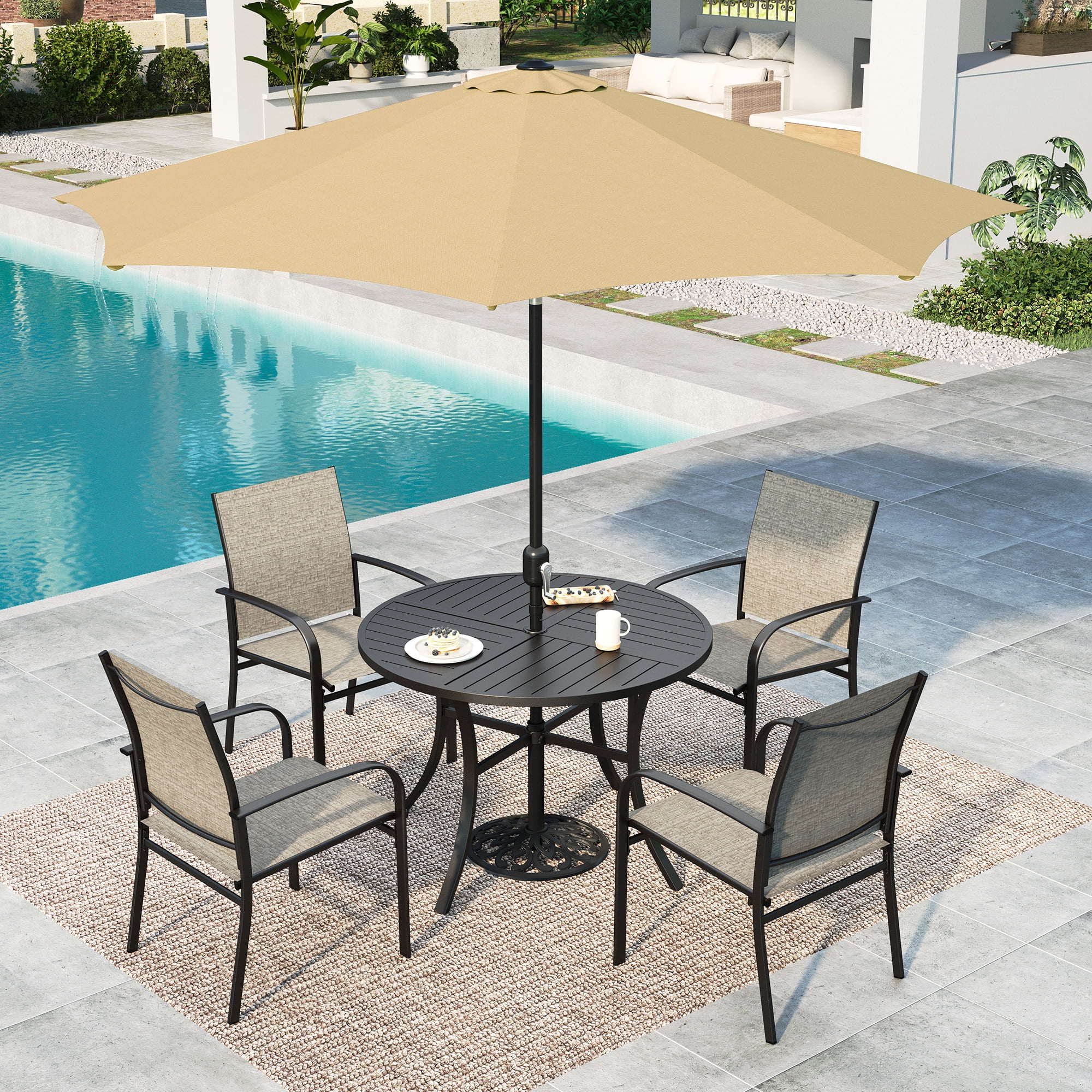 Summit Living 6-Piece Outdoor Patio Dining Set with Metal Steel Round ...