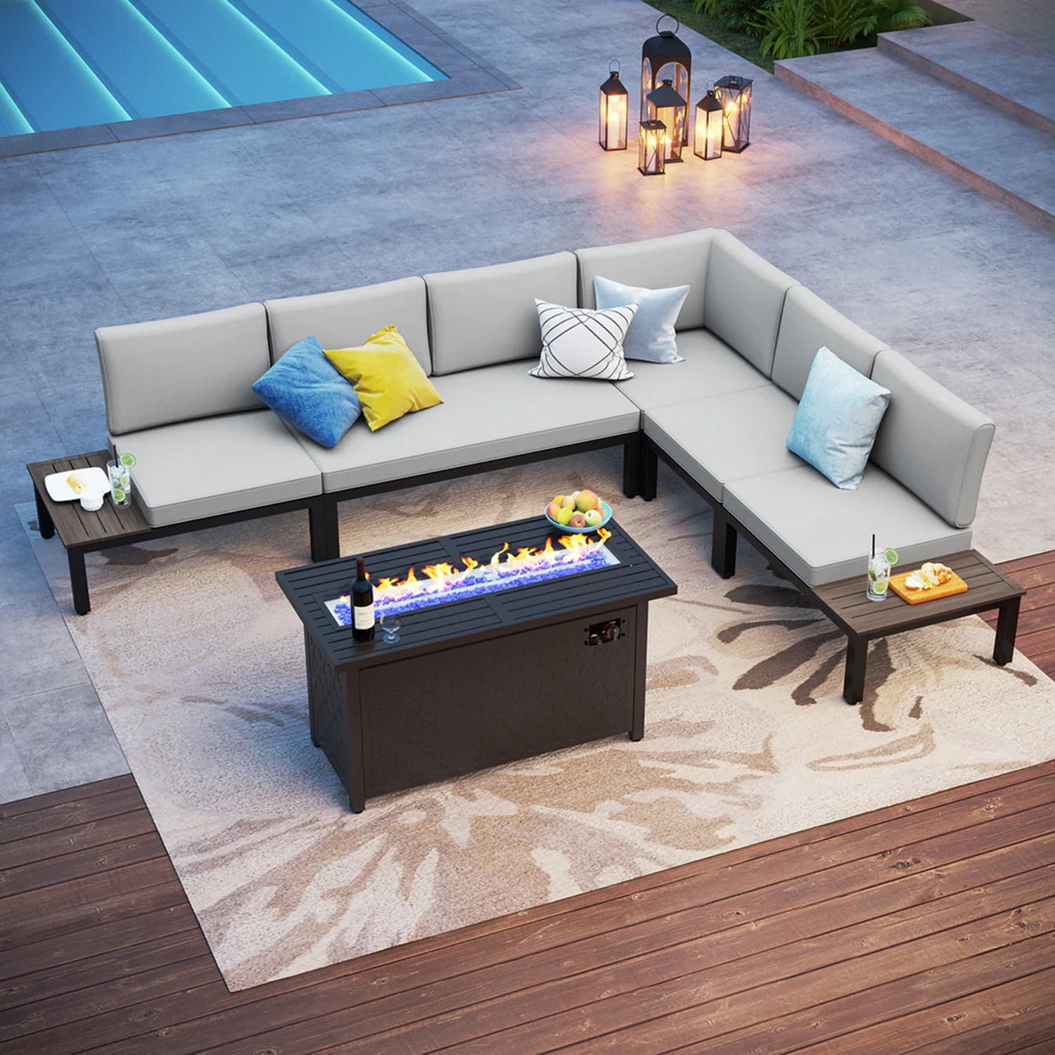 Summit Living 6 Piece Outdoor Patio Furniture Set with Fire Pit Tabel ...