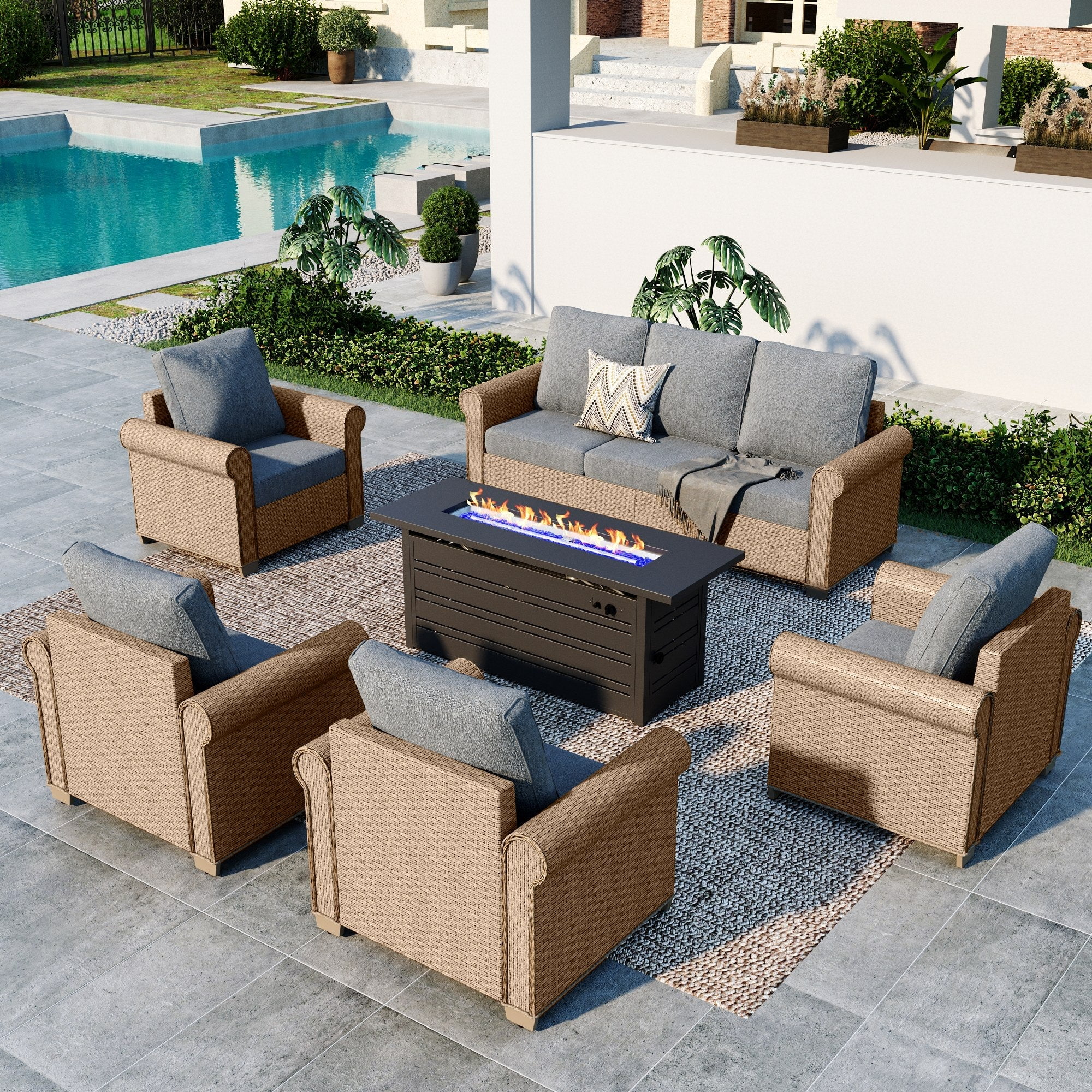 Summit Living 6-Piece Wicker Outdoor Conversation Set with 56 ...