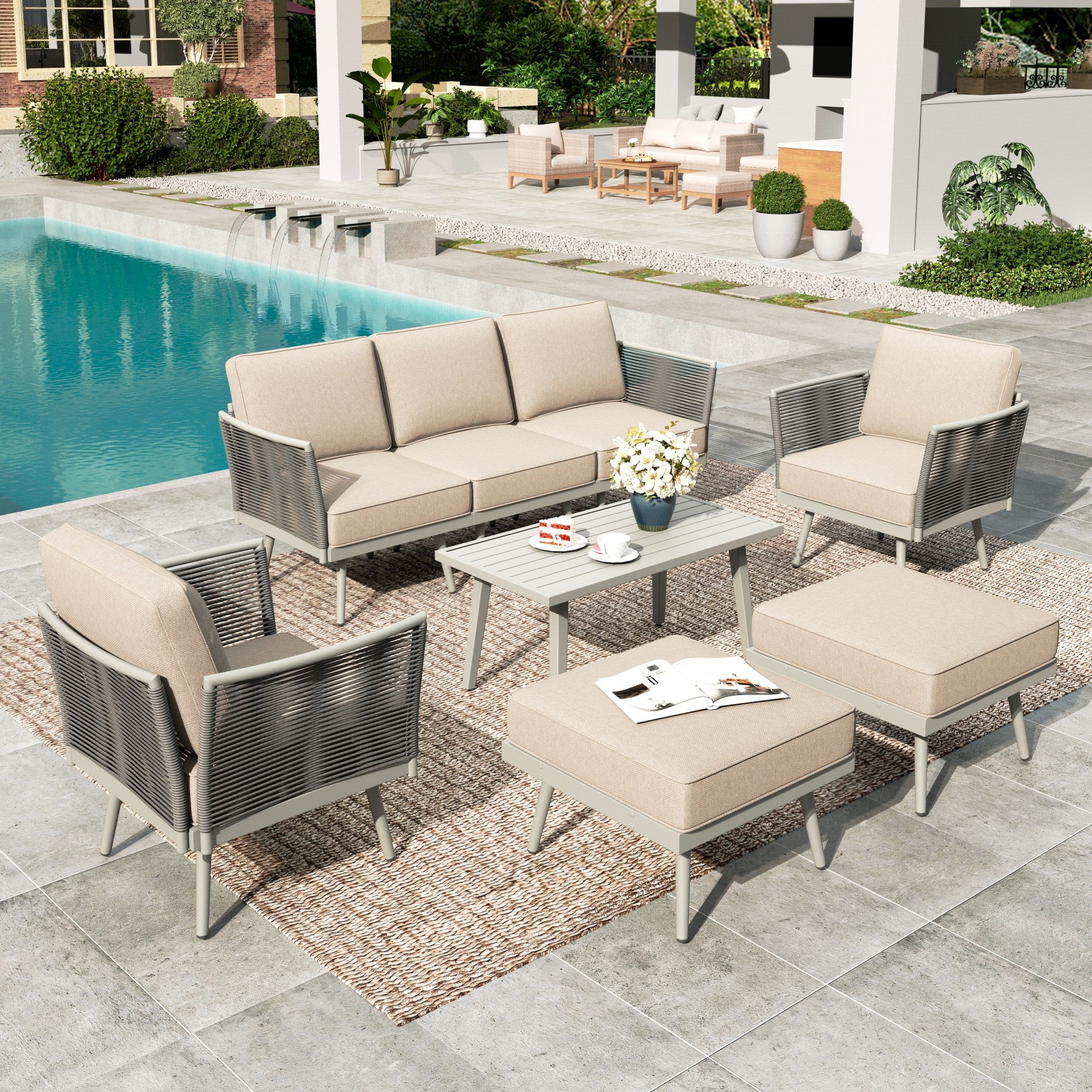 Summit Living 6-Piece Wicker Patio Furniture Set with Detachable ...