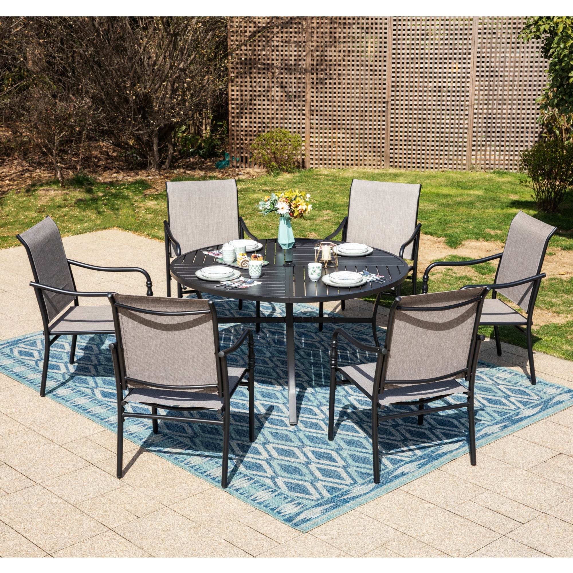 Summit Living 7 Piece Metal Outdoor Patio Dining Set, Brown/Gray ...