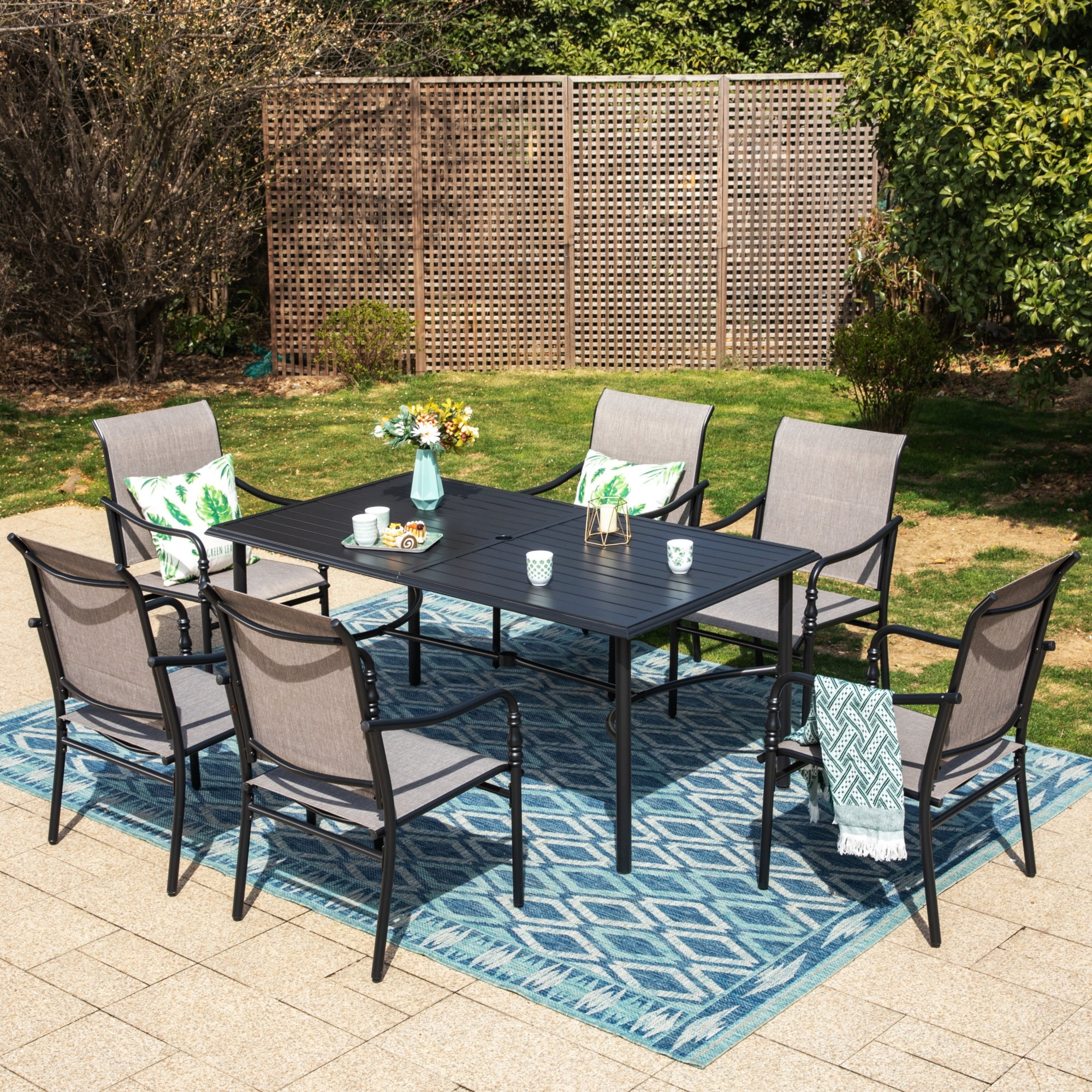 Summit Living 7-Piece Outdoor Patio Dining Set, 6 Textilene Rococo ...