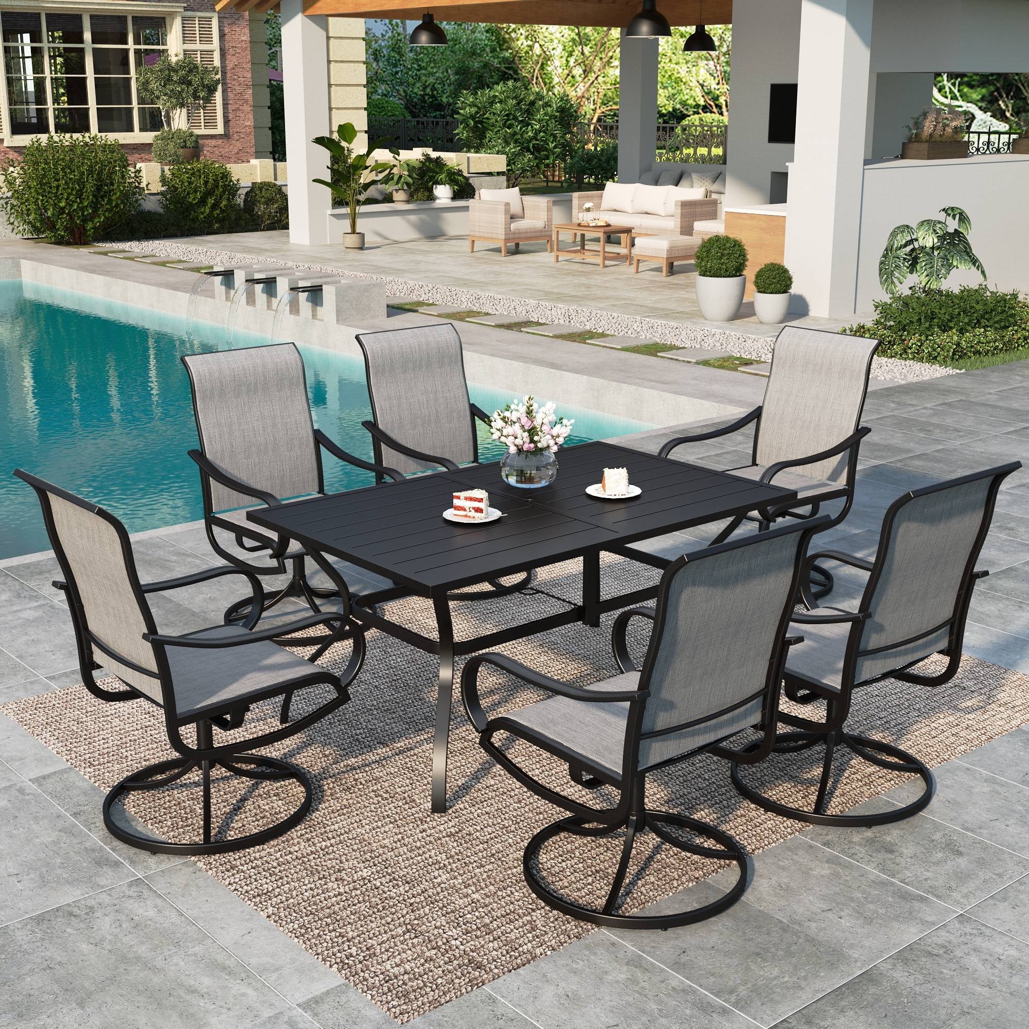 Summit Living 7-Piece Outdoor Patio Dining Set, Swivel Textilene Chair ...