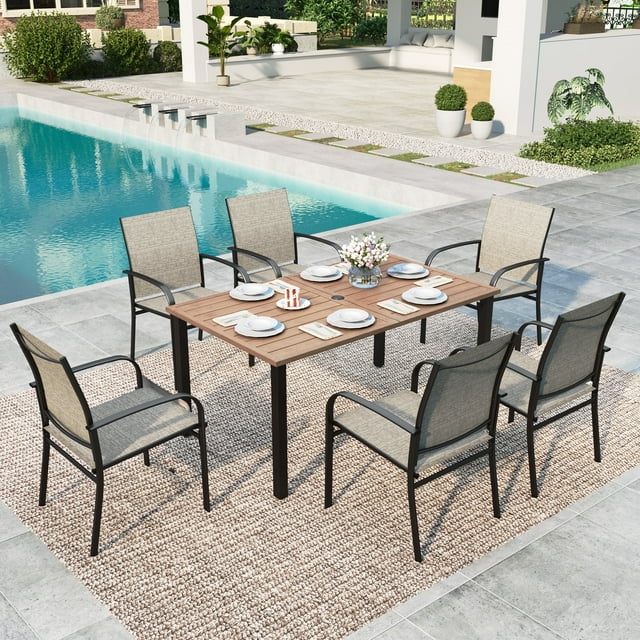 Summit Living Outdoor Patio Dining Set, 7-Piece with Textilene Chairs ...