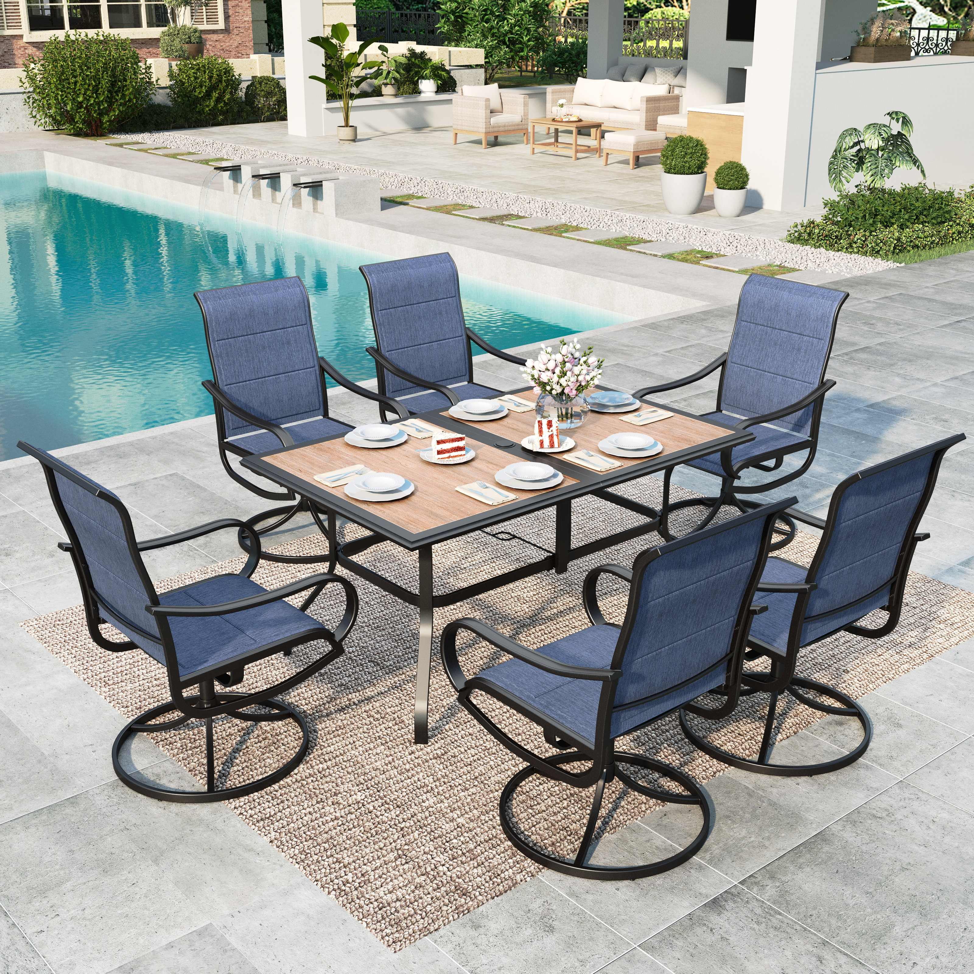 Summit Living 7-Piece Outdoor Patio Dining Set with 6 Textilene Swivel ...