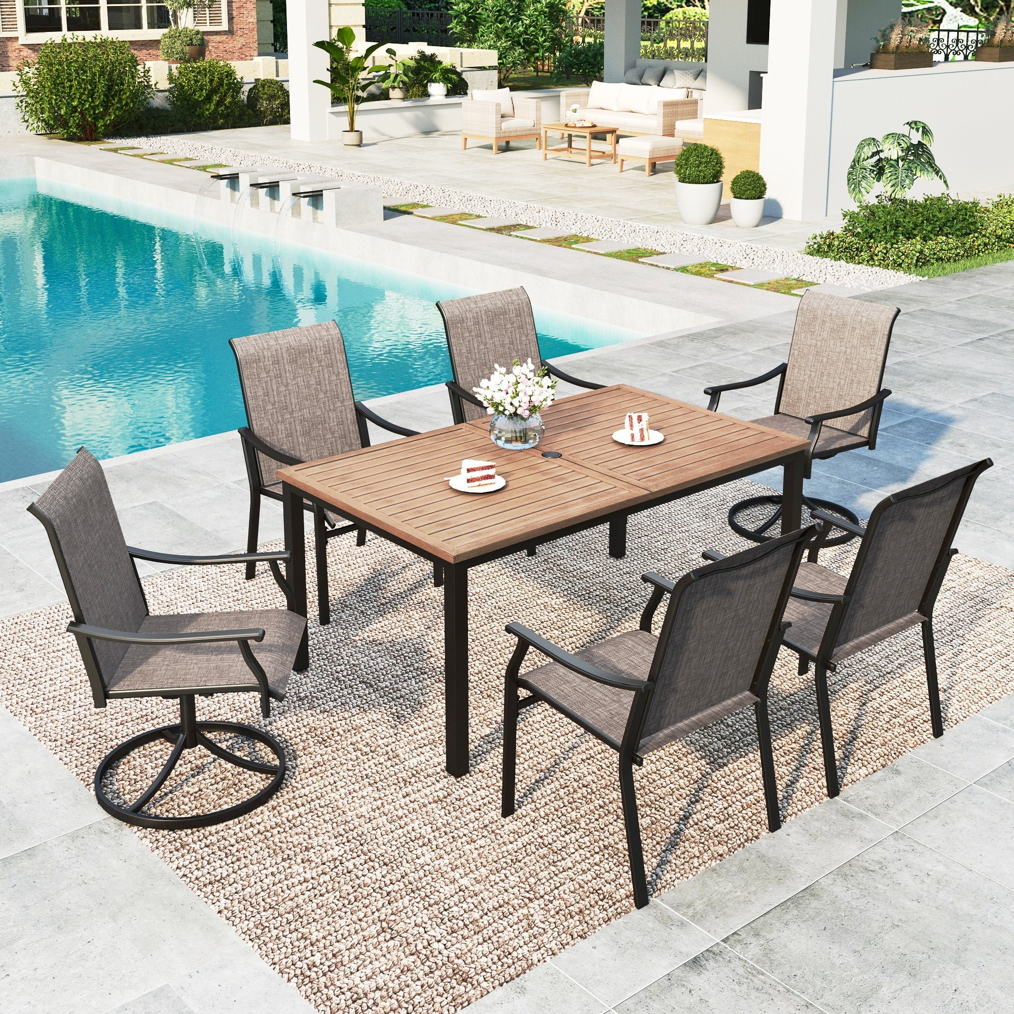 Summit Living 7-Piece Outdoor Patio Textilene Dining Set with 2 Swivel ...