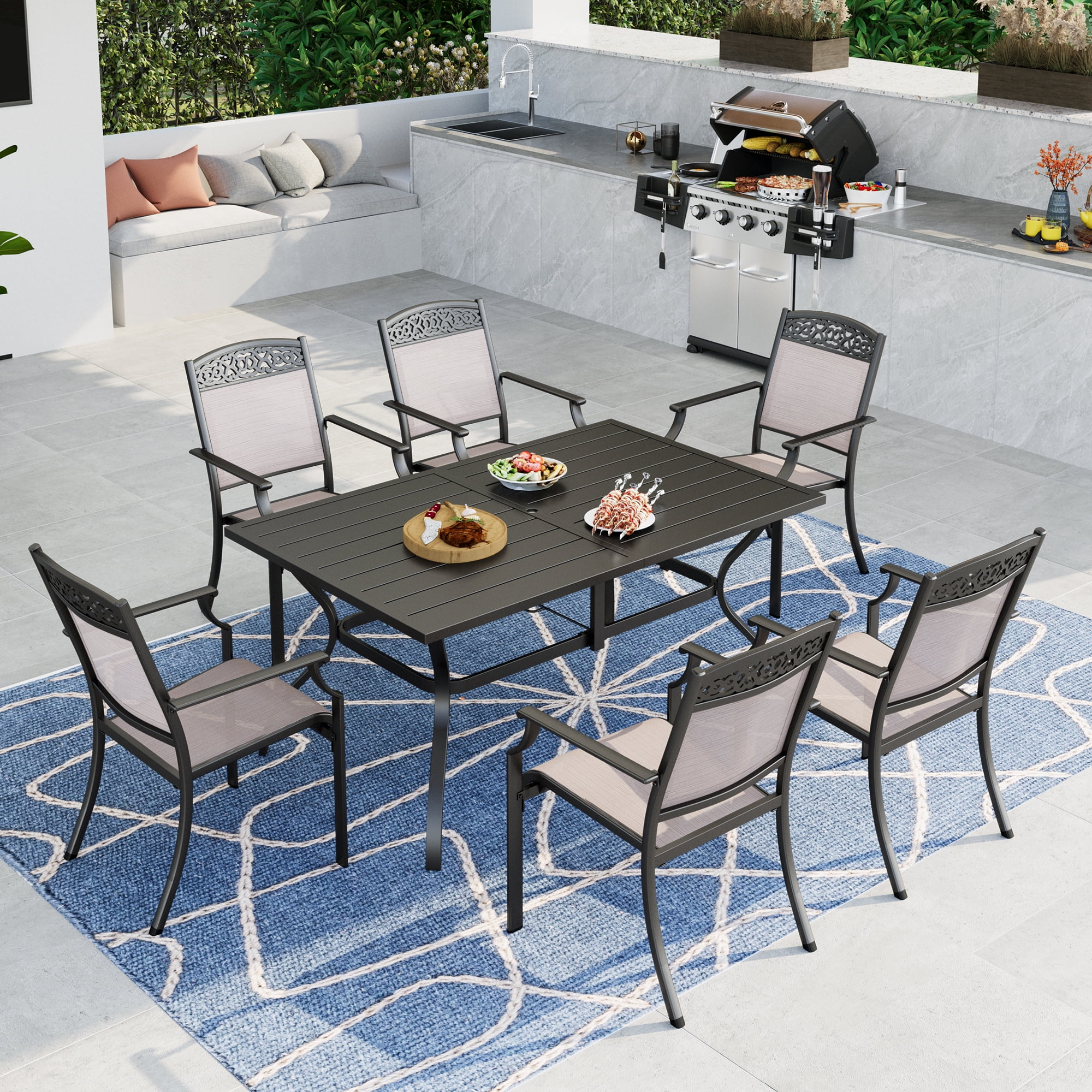 Summit Living 7-Piece Outdoor Dining Set, Cast Aluminum Chairs & Steel ...