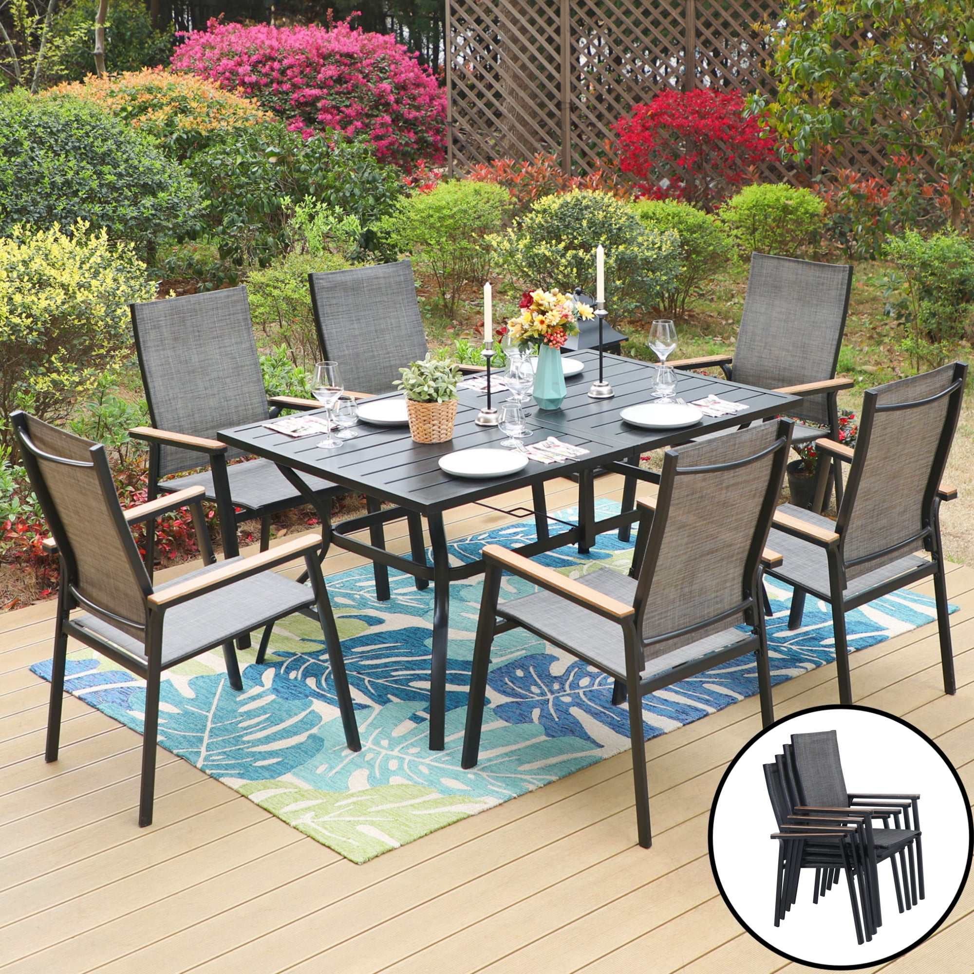 Summit Living 7-Piece Outdoor Patio Dining Furniture Set with 6 ...