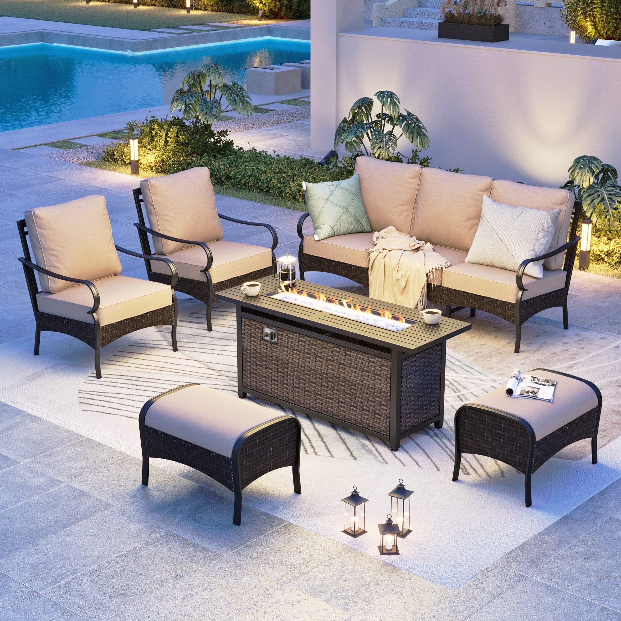 Summit Living 7-Seat Outdoor Patio Conversation Set with 57" Fire Pit ...