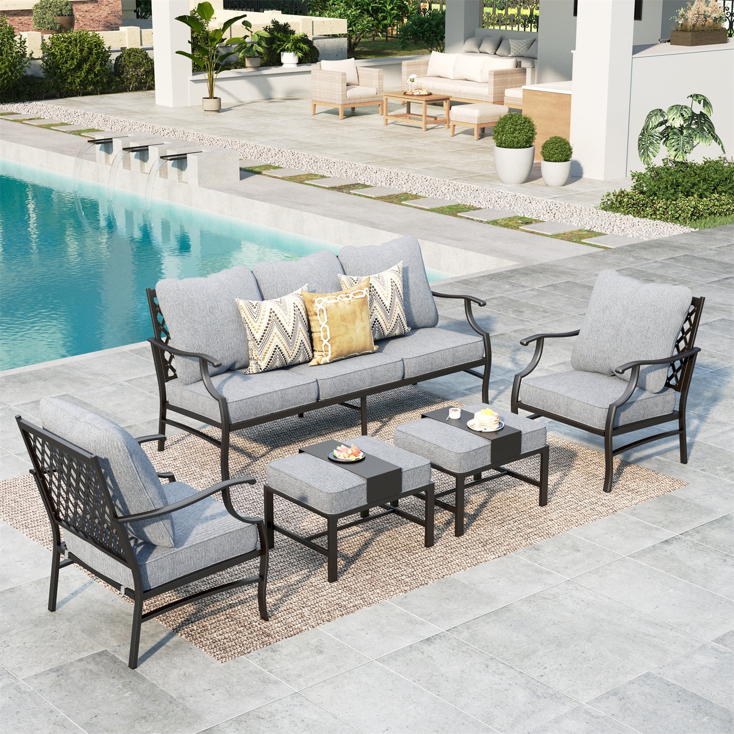 Summit Living 7 Seat Patio Conversation Set Metal Outdoor Furniture ...