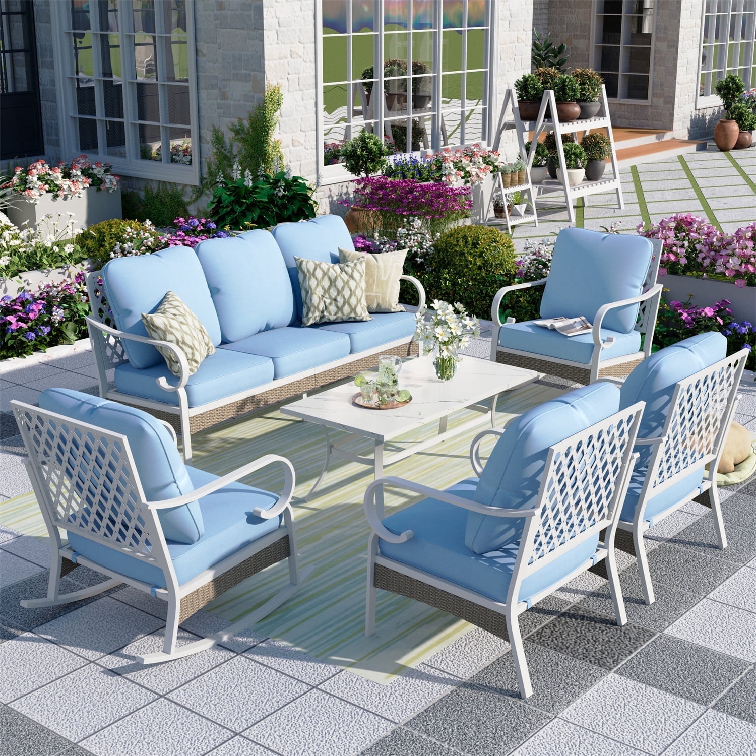 Summit Living 7-Seater Metal Porch Furniture Set with Steel Rocking ...