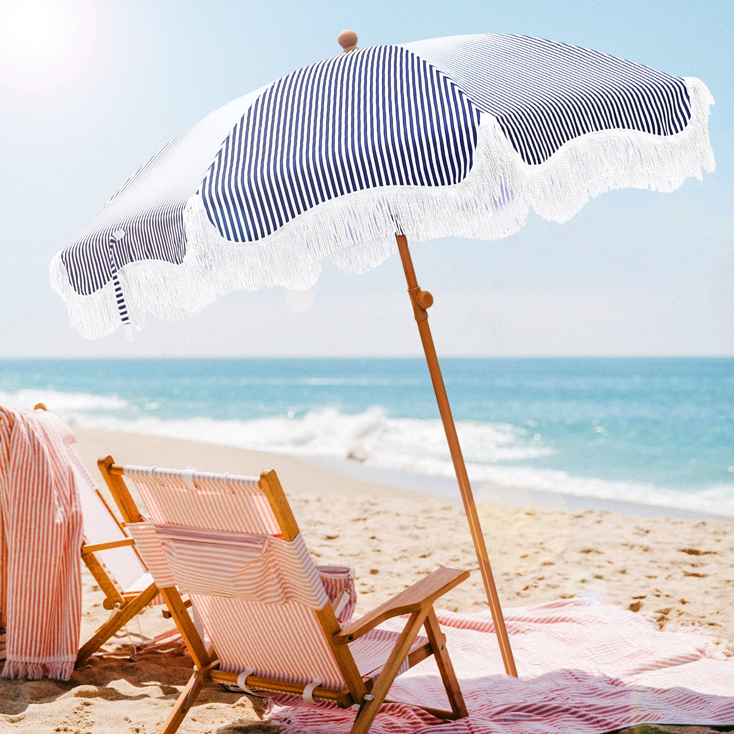 Summit Living 7x7FT Outdoor Beach Umbrella with Push Button Tilt and ...