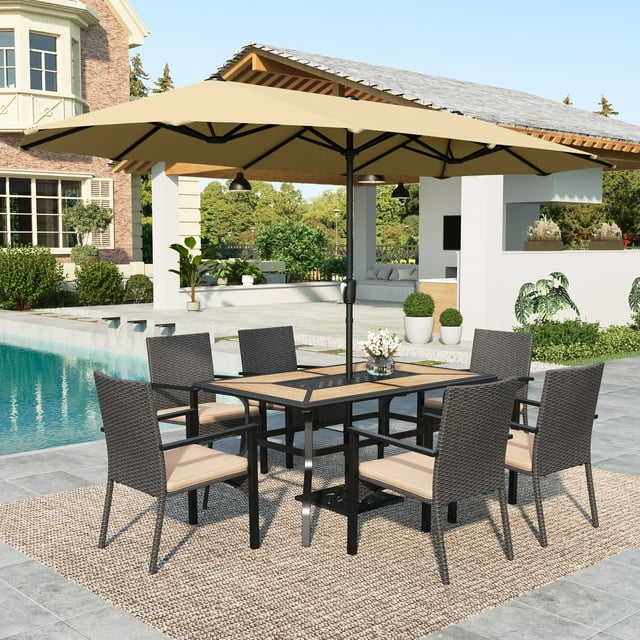 Summit Living 8-Piece Outdoor Patio Set with 13ft Beige Patio Umbrella ...