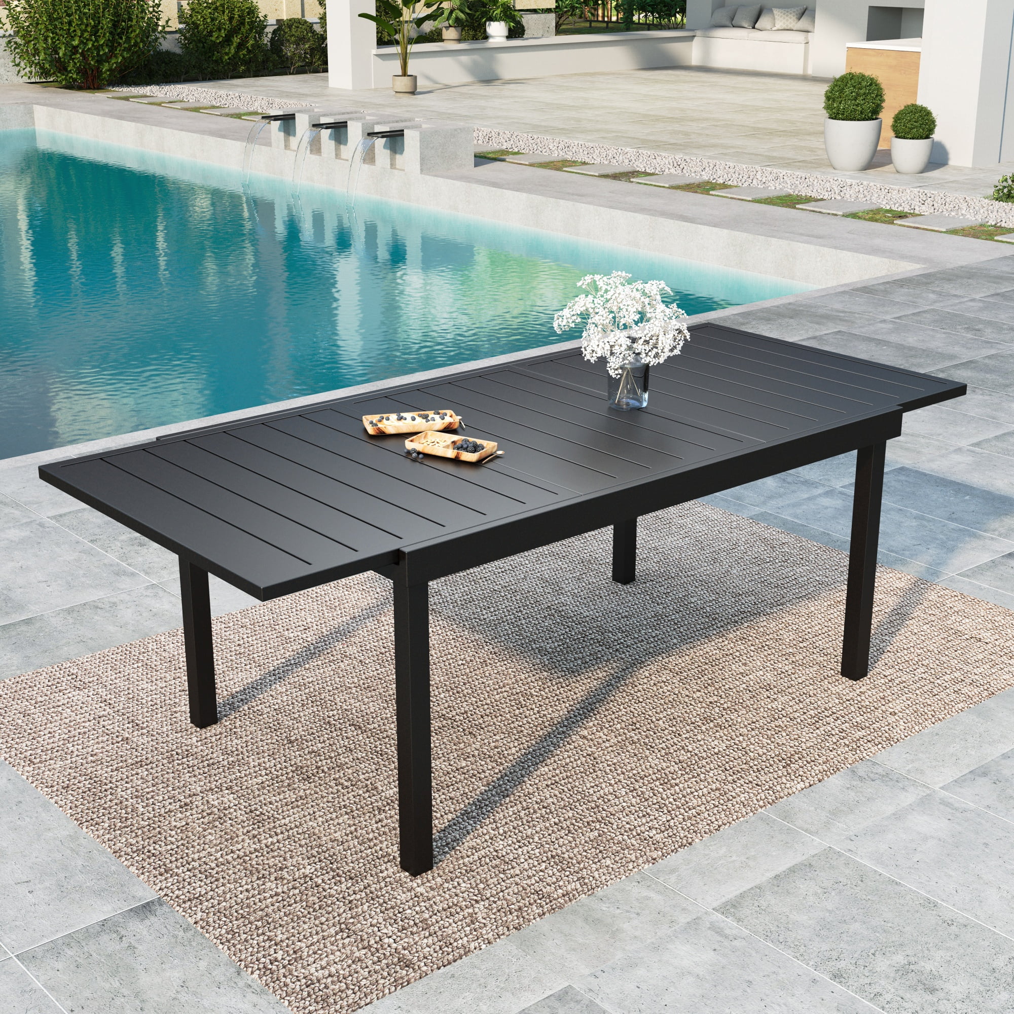 Summit Living Extendable Patio Dining Table, 8-Seat, Black, Metal Steel ...