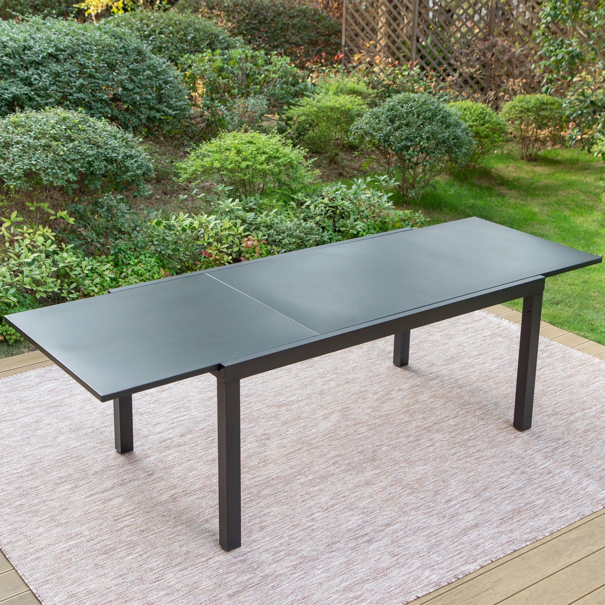 Summit Living 8-Seat Patio Extendable Dining Table, Black Metal Steel ...