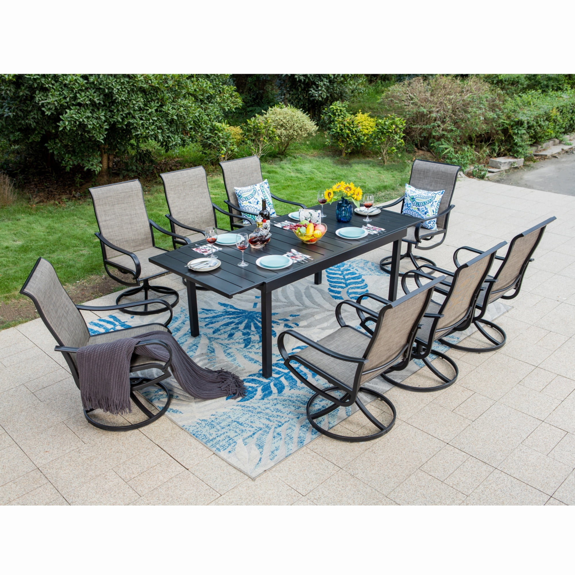 Summit Living Expandable 9-Piece Patio Dining Set with Swivel Chairs ...