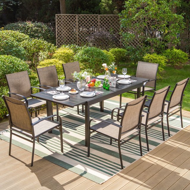 Summit Living Patio Dining Set, 9-Piece Outdoor with Large Expandable ...
