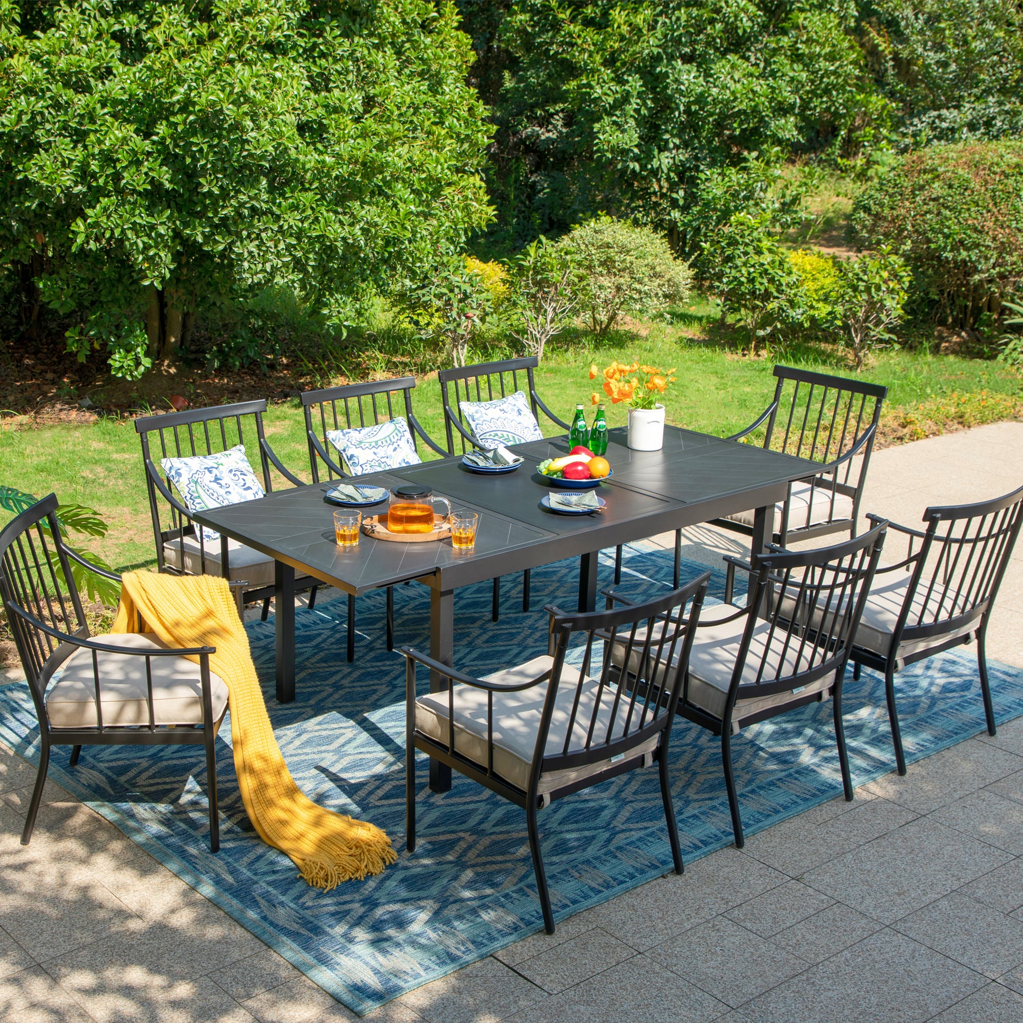 Summit Living 9-Piece Outdoor Dining Set with Large Square Table ...