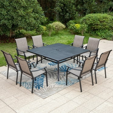 Summit Living 9-Piece Outdoor Patio Dining Set with 8 Stackable Beige ...