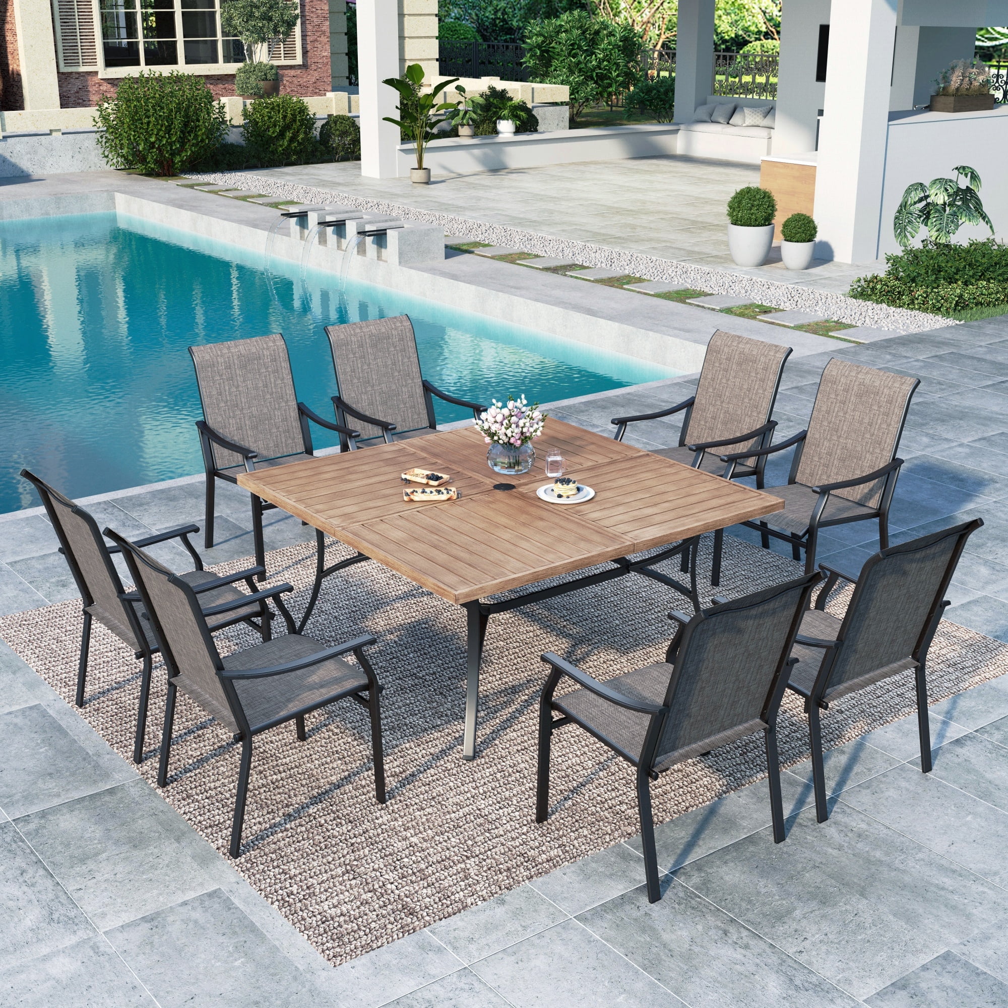 Summit Living 9-Piece Outdoor Patio Dining Set with Large Wood-Grain ...