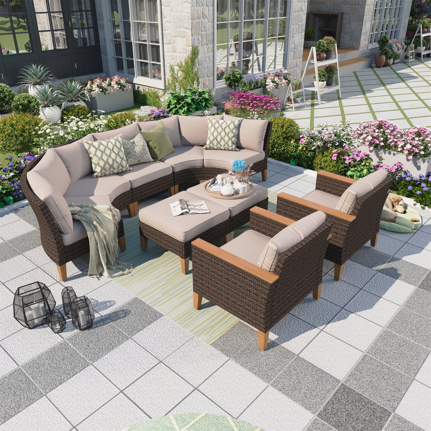 Summit Living 9 Piece Outdoor Patio Conversation Set Outdoor Furniture ...