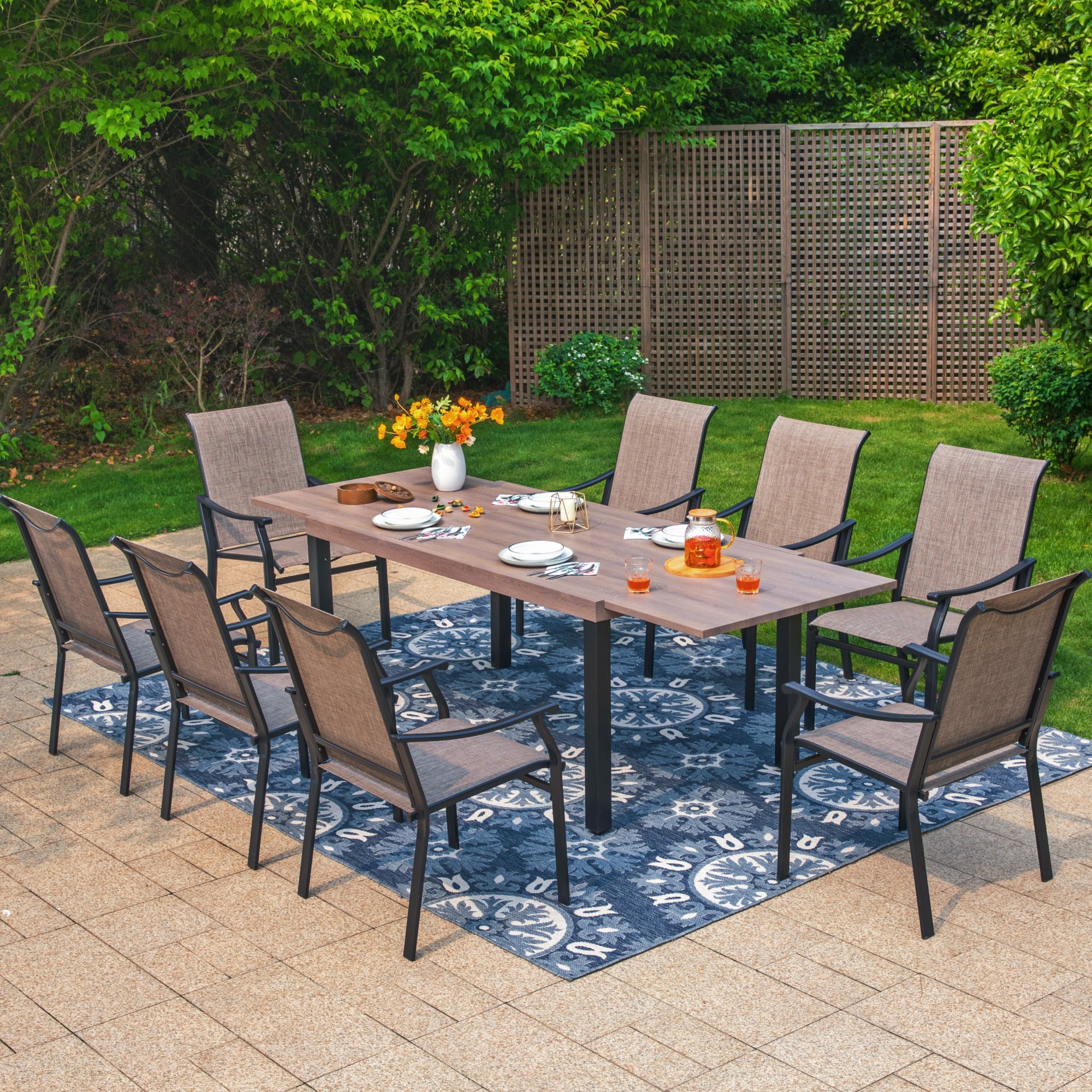 Summit Living 9-Piece Outdoor Patio Dining Set, 8-Person Expandable ...