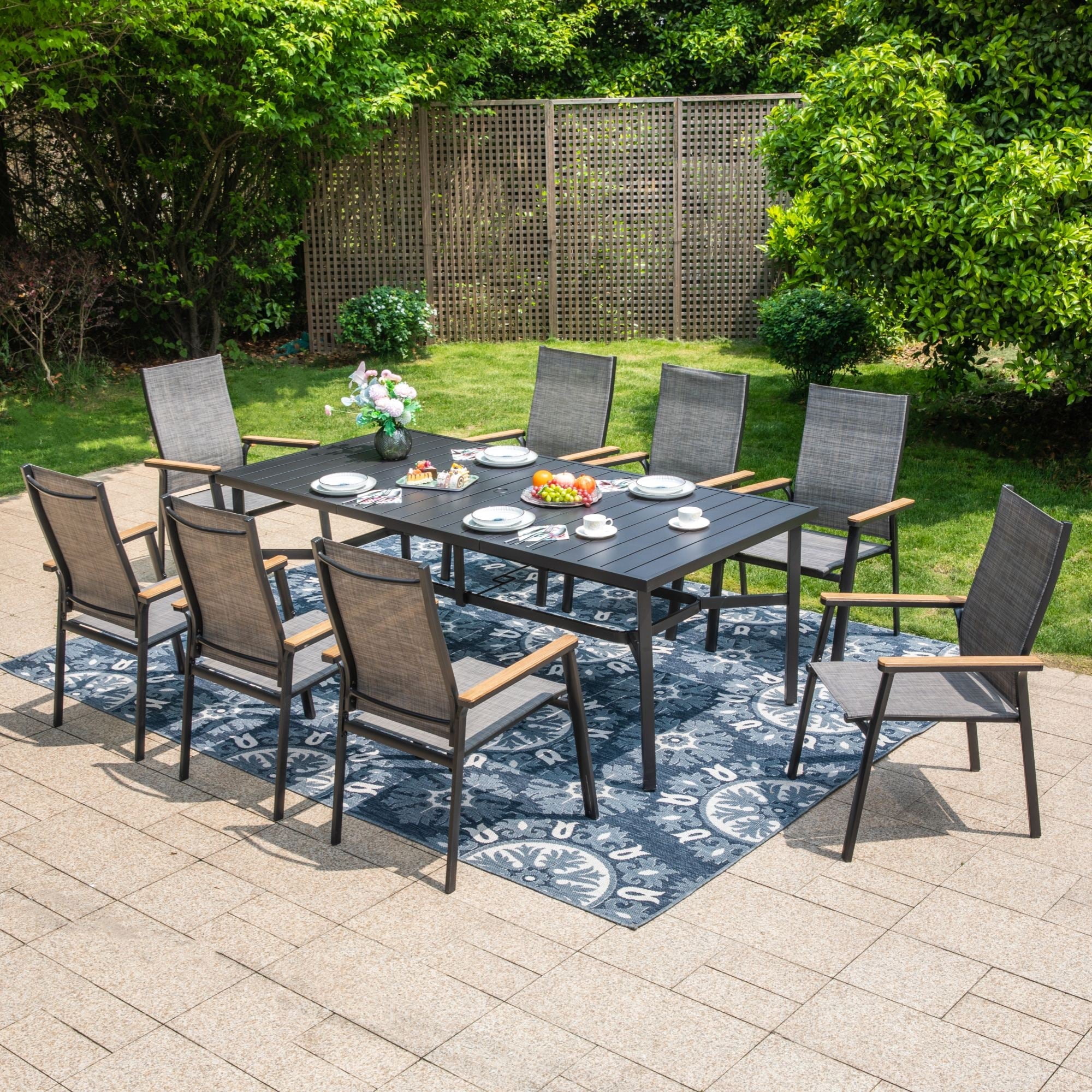 Summit Living 9-Piece Outdoor Patio Dining Set, Gray Stackable Aluminum ...