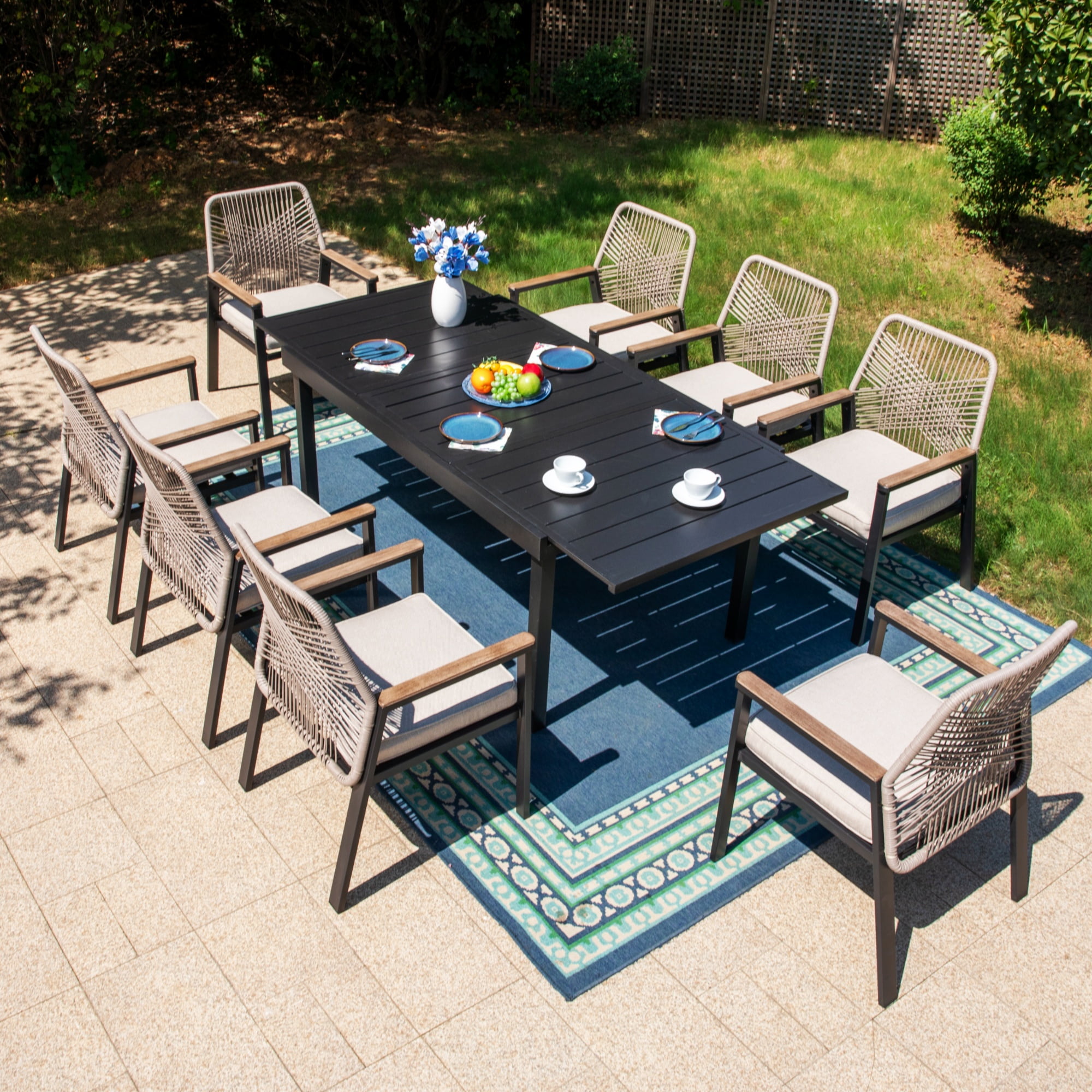 Summit Living 9-Piece Patio Dining Set with 8 Cushioned Rattan Chairs ...