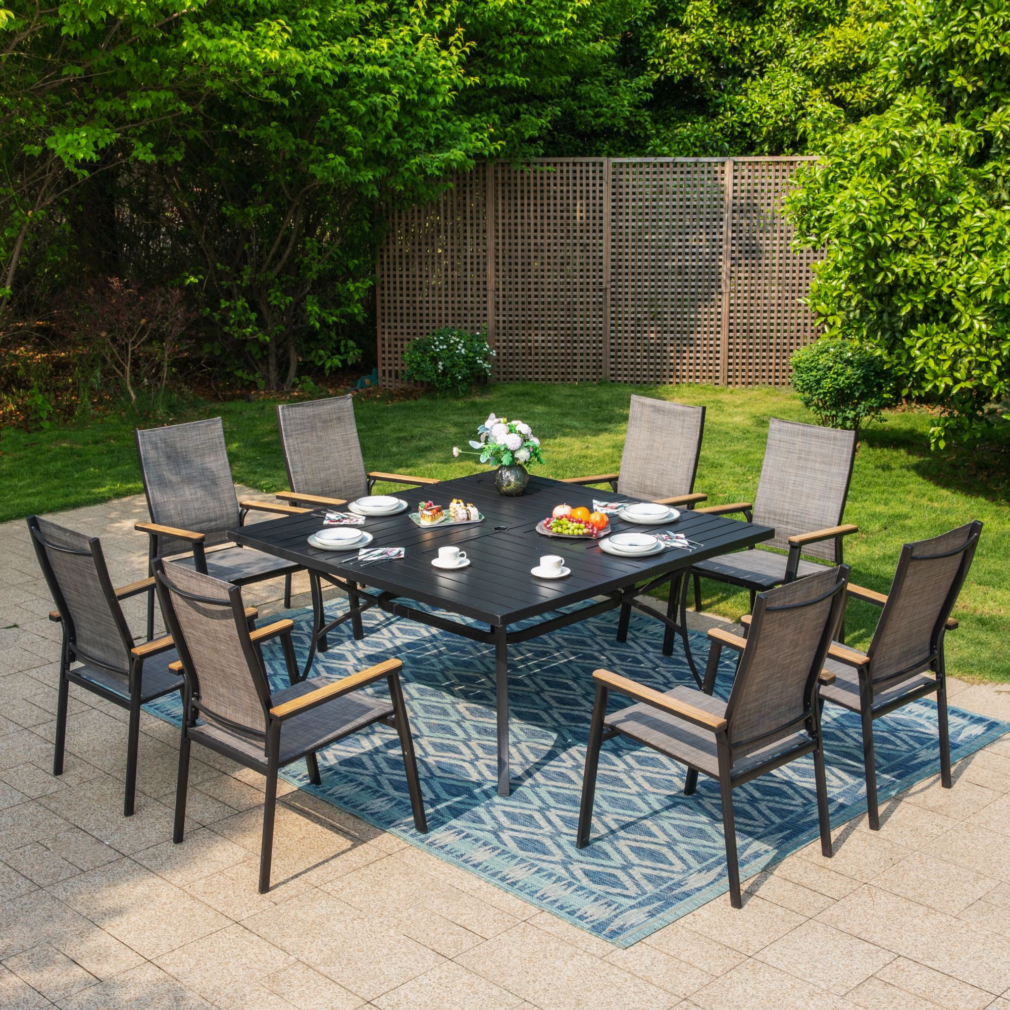 Summit Living 9-Piece Gray Outdoor Patio Dining Set with 8 Stackable ...