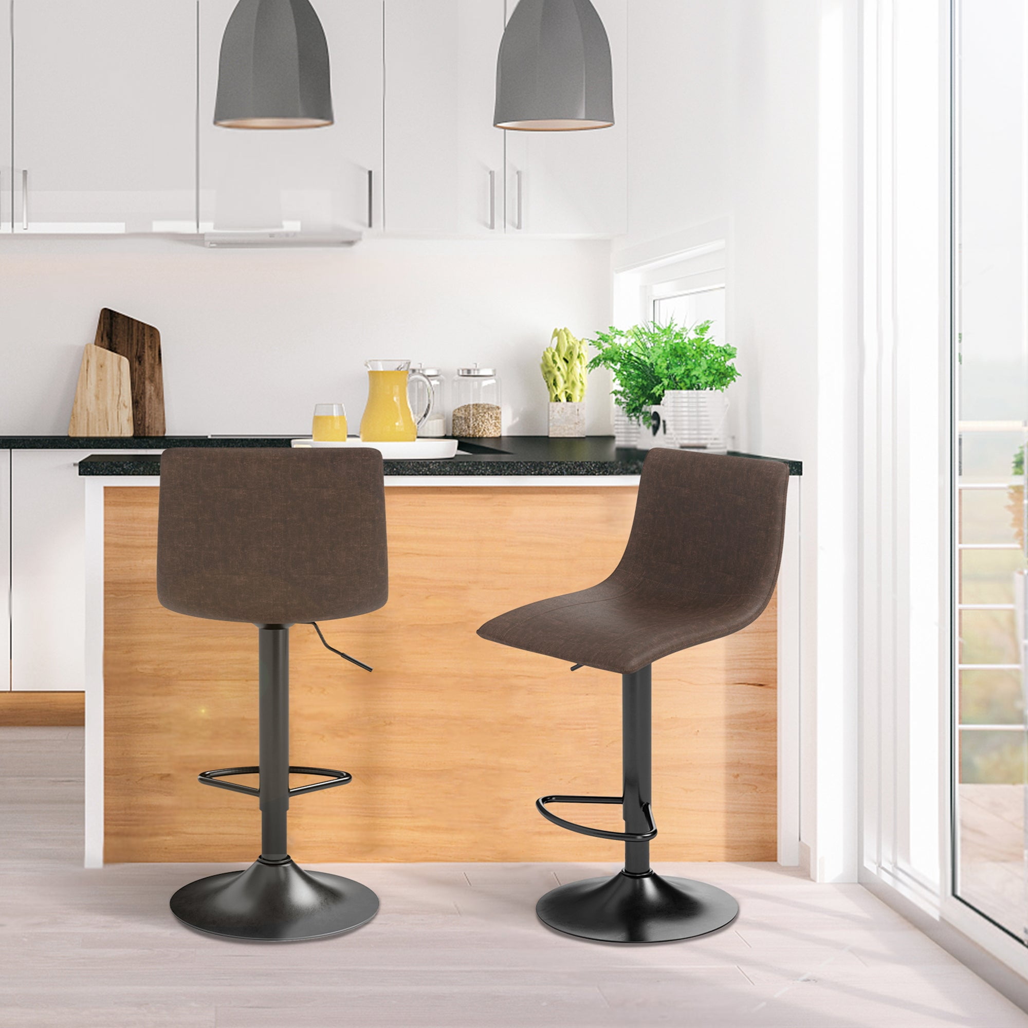 Summit Living Adjustable Swivel Bar Stools Set of 2 Faux Leather Count ...