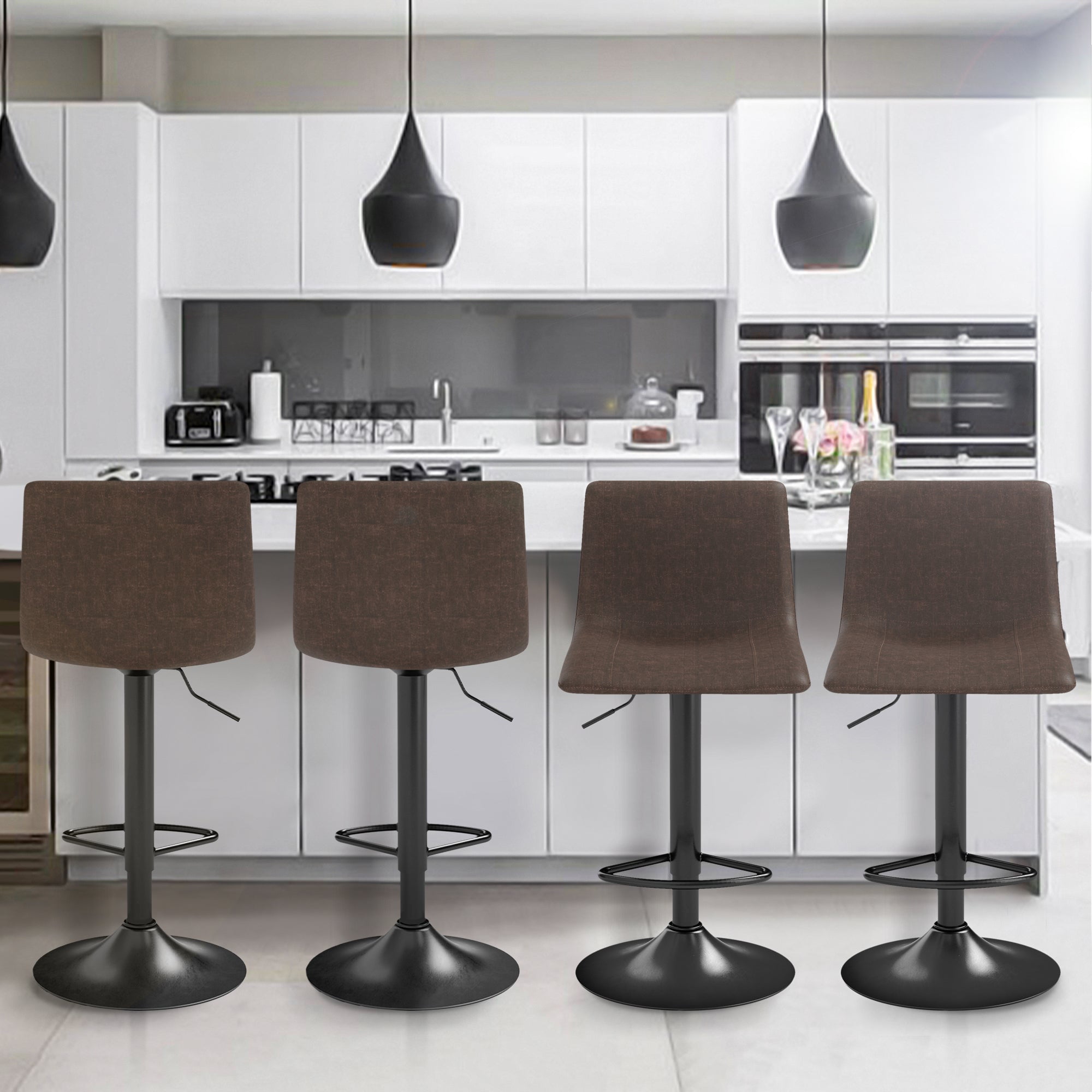Summit Living Adjustable Swivel Bar Stools Set of 4 with Backrest, Faux ...