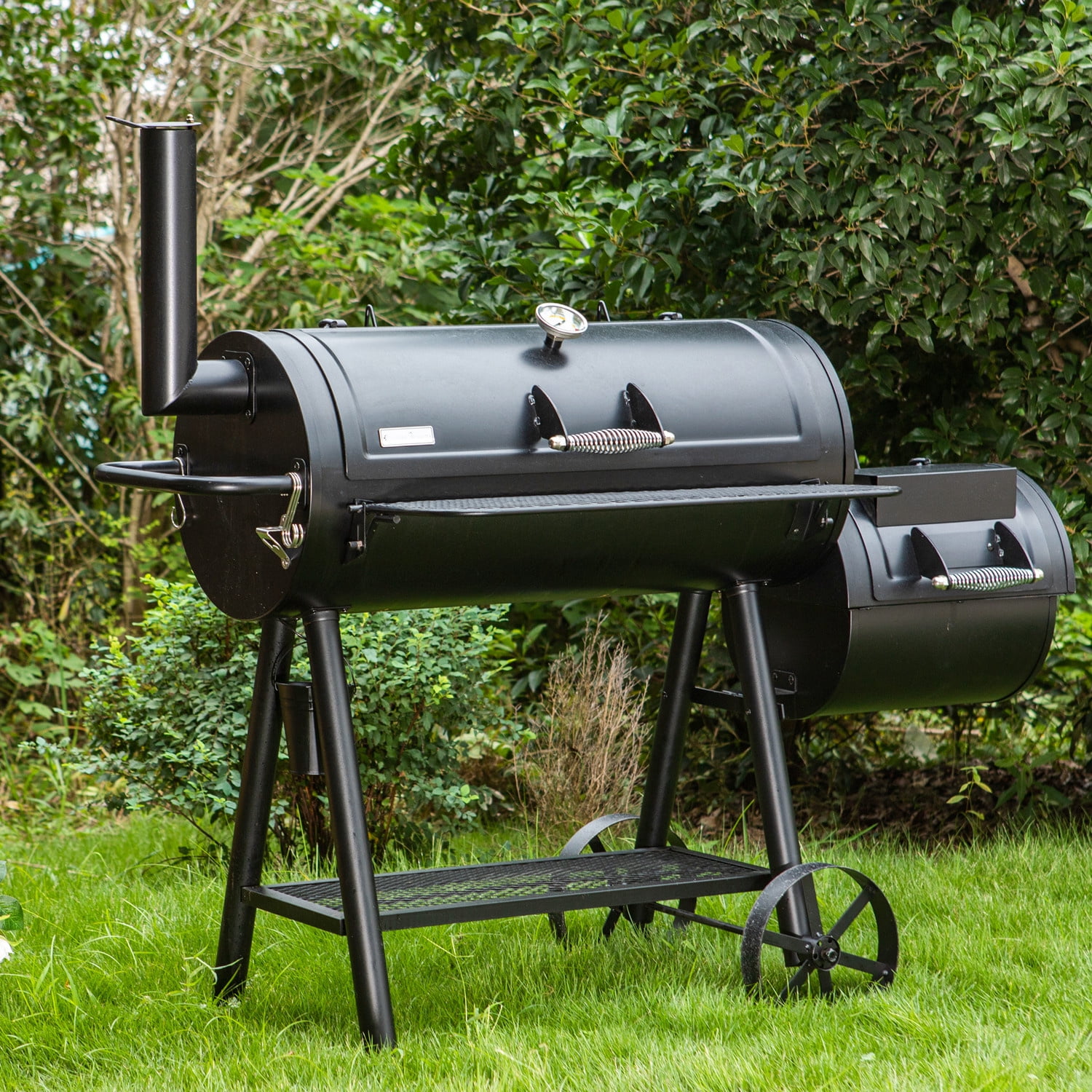 Summit Living Extra Large Charcoal Grill with Offset Smoker, BBQ Grill, 941 sq.in. Black ...