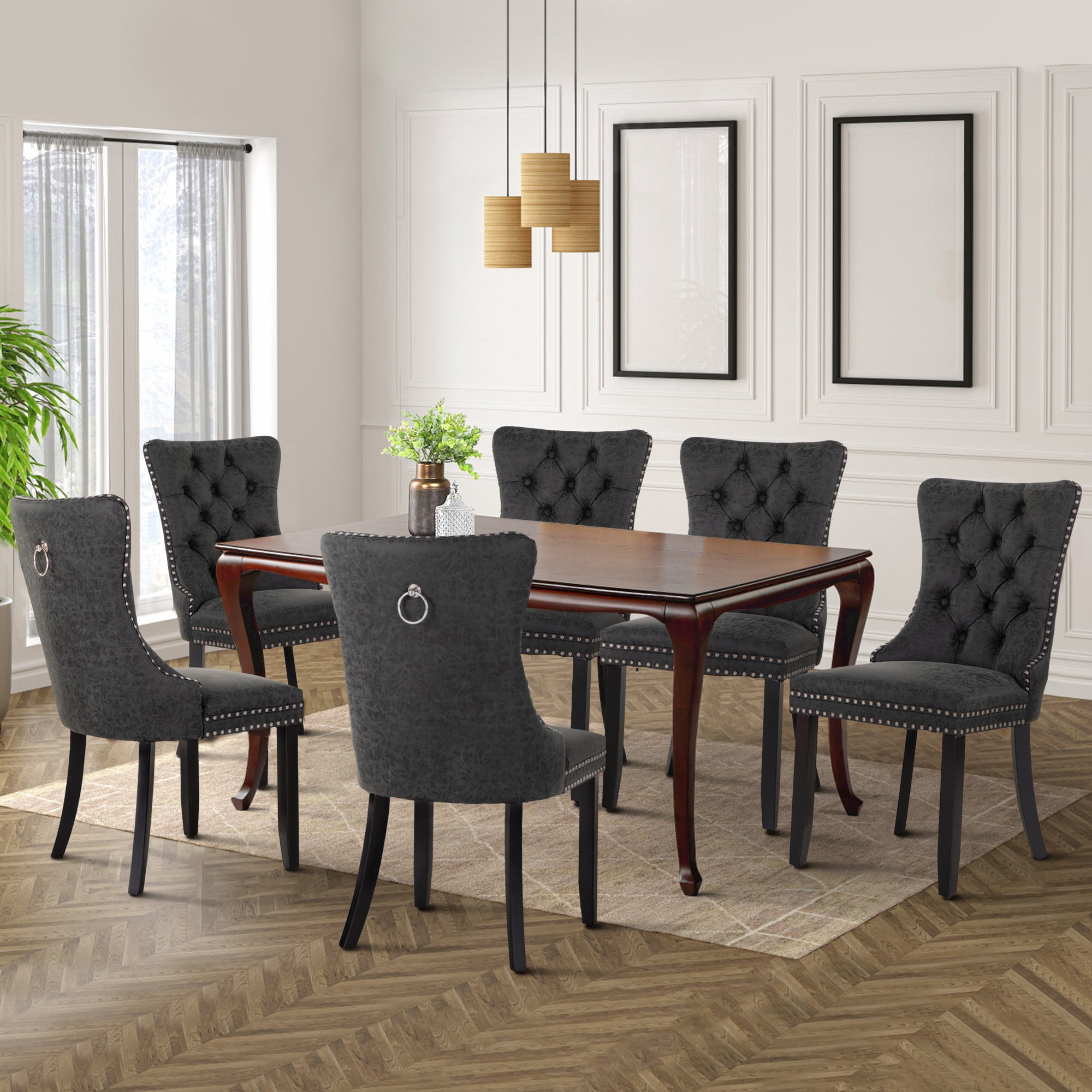 Summit Living Faux Leather Dining Chairs with Solid Wood Legs ...