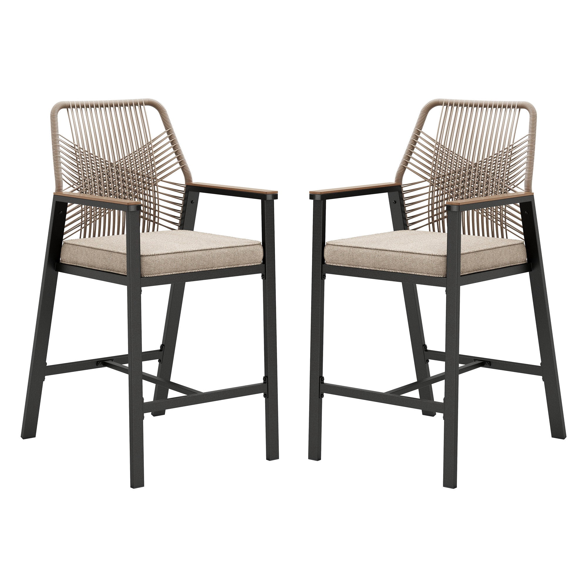 MF Studio Outdoor Bar Stool Set of 2, All-Weather Rattan Patio Counter ...