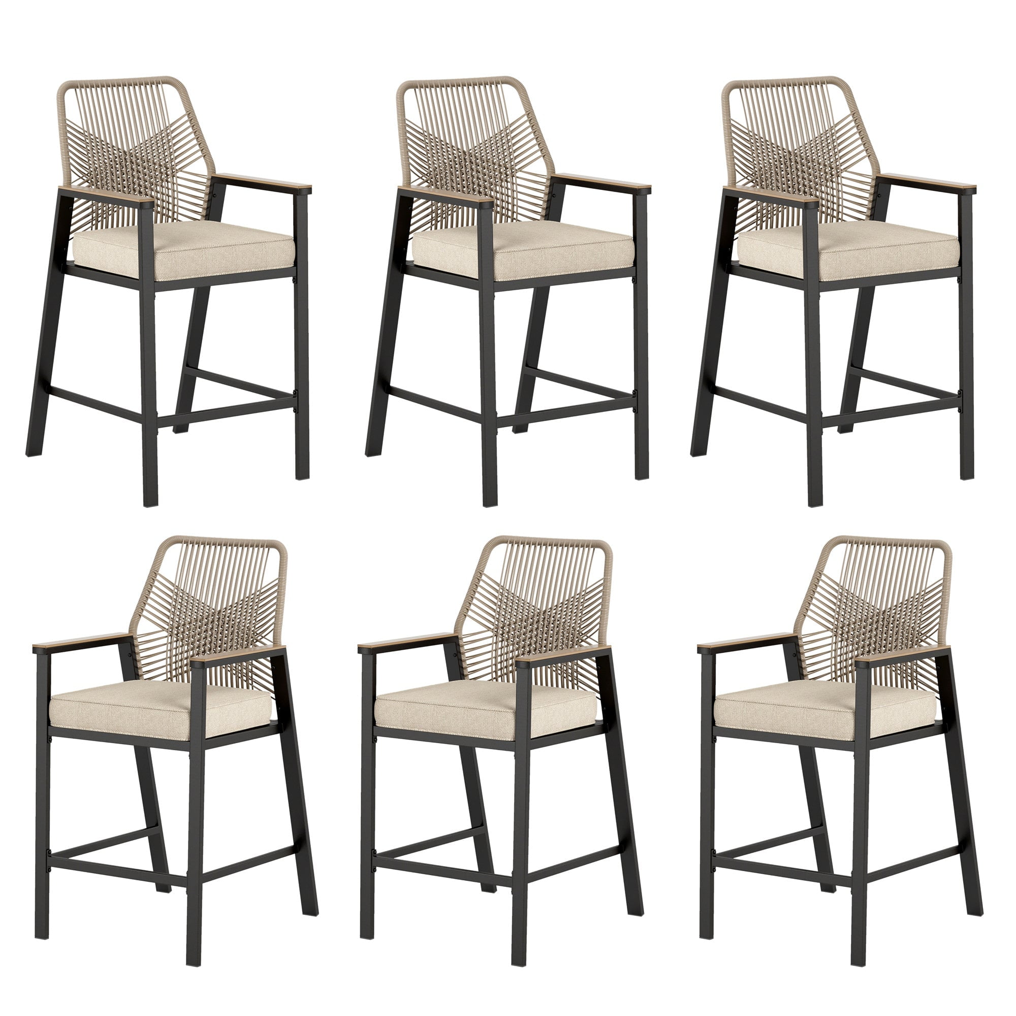 Summit Living Outdoor Bar Stool Set of 6, All-Weather Rattan Patio ...
