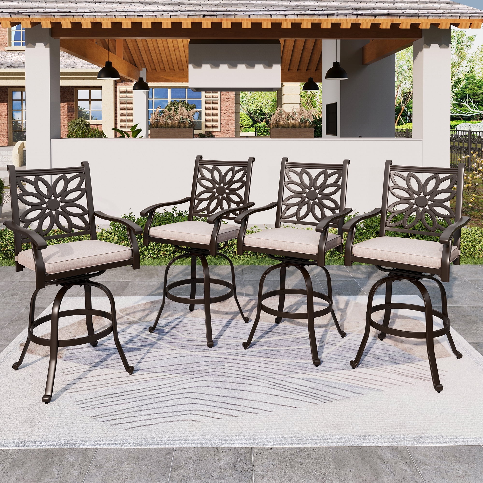 Summit Living Outdoor Swivel Bar Stools Set of 4, Cast Aluminum High ...
