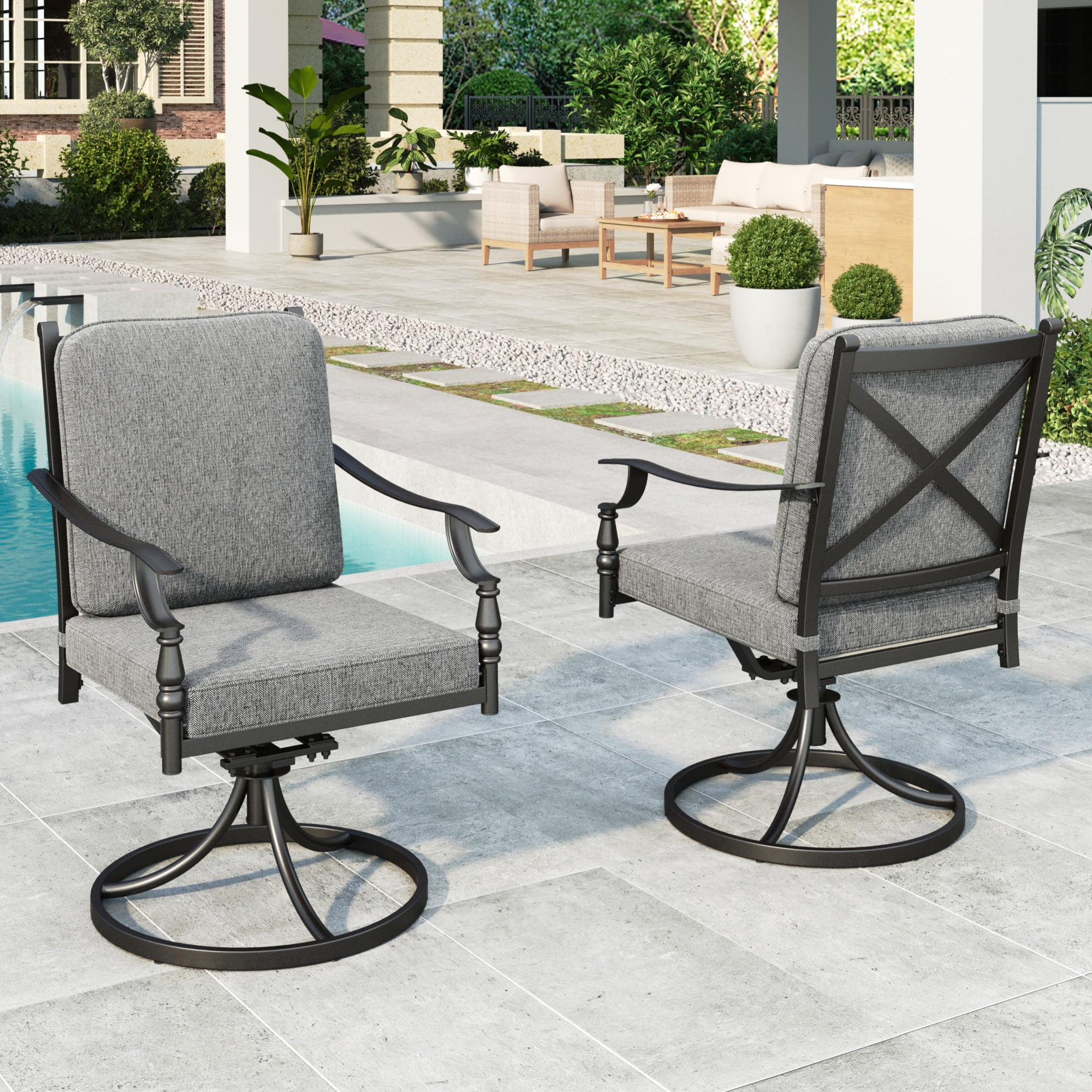 Summit Living Outdoor Patio Swivel Dining Chairs Set of 2, Metal Patio ...