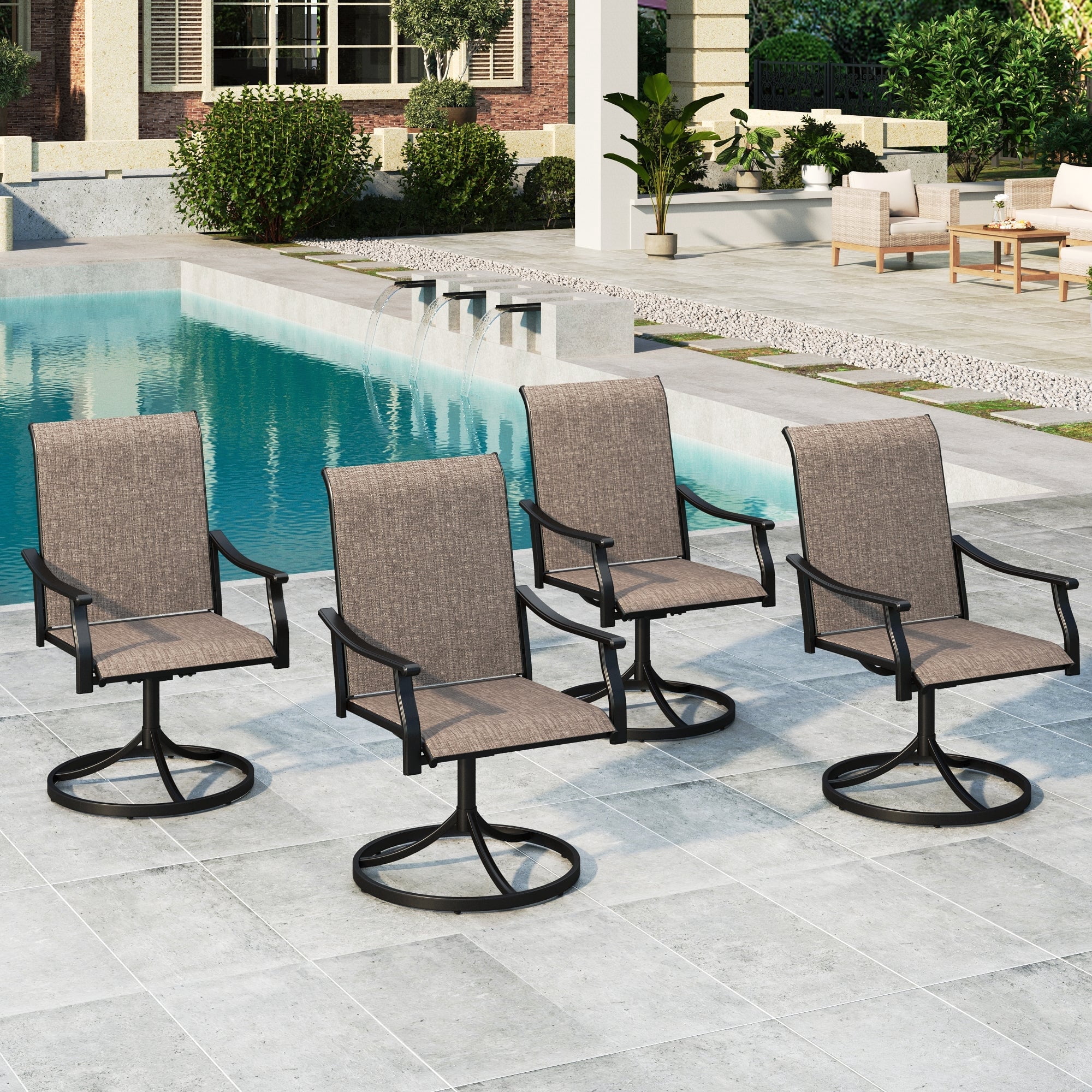 Summit Living Set of 4 High Back Swivel Outdoor Patio Dining Chairs ...
