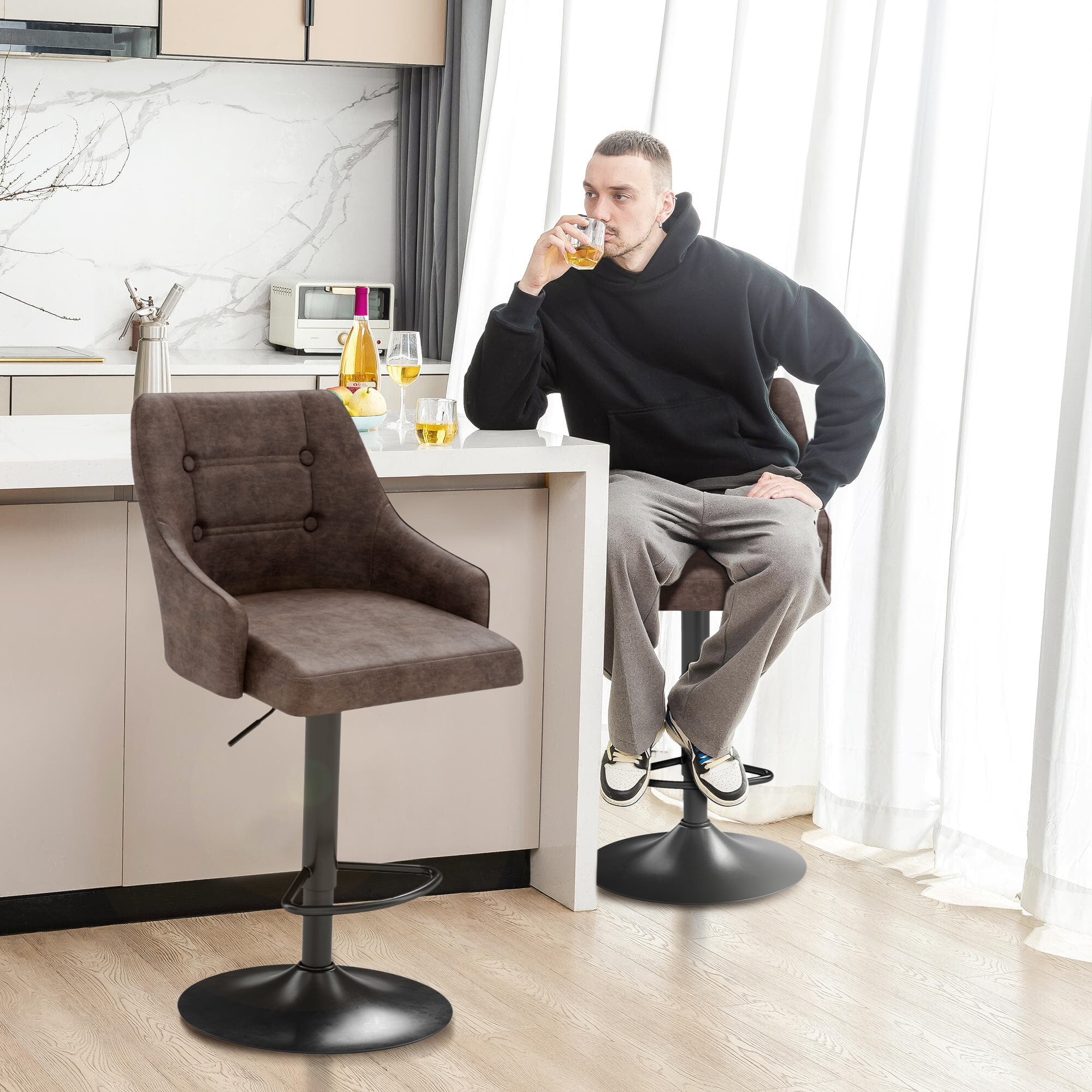 Summit Living Swivel Counter Stool Set of 2, Faux Leather Bar Stool ...
