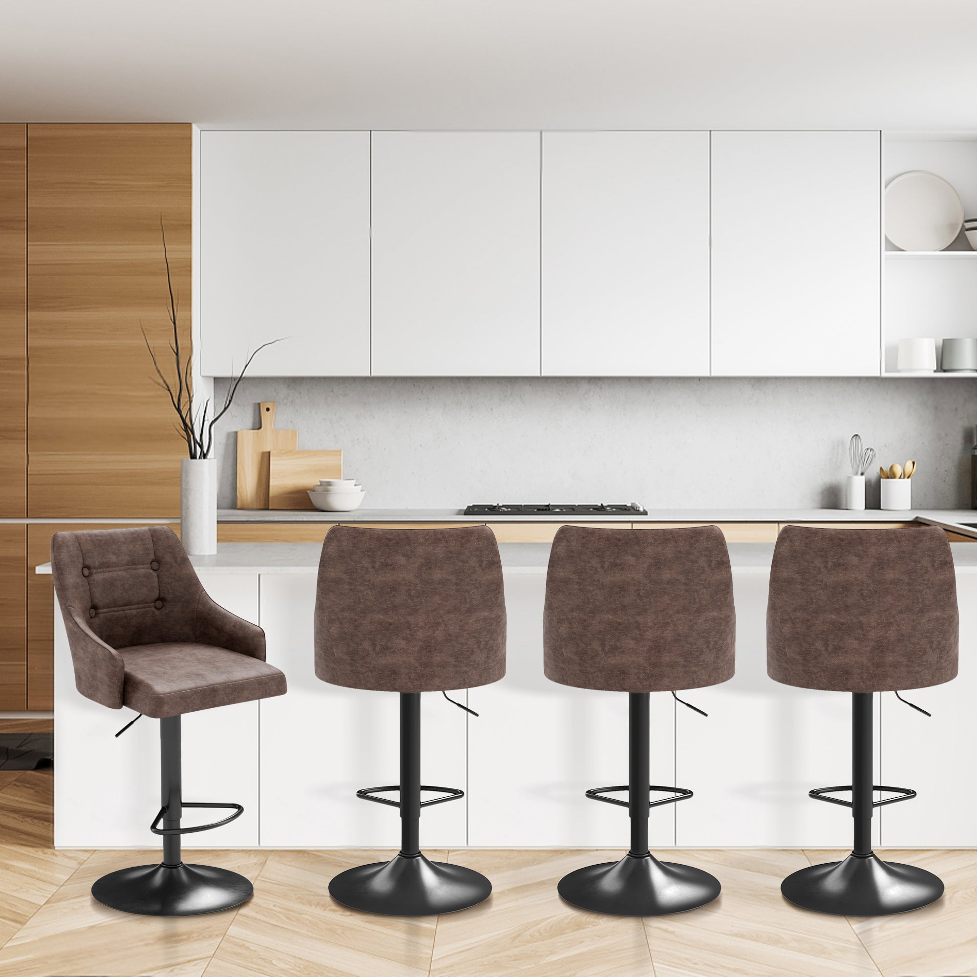 Summit Living Swivel Counter Stool Set of 4 with Backrest, Faux Leather ...