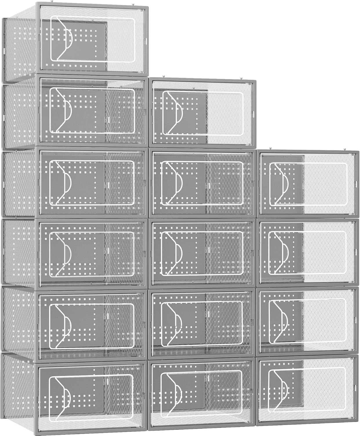 Summit Shoe Storage Box, 15 Pack Clear Plastic Stackable Shoe Organizer ...