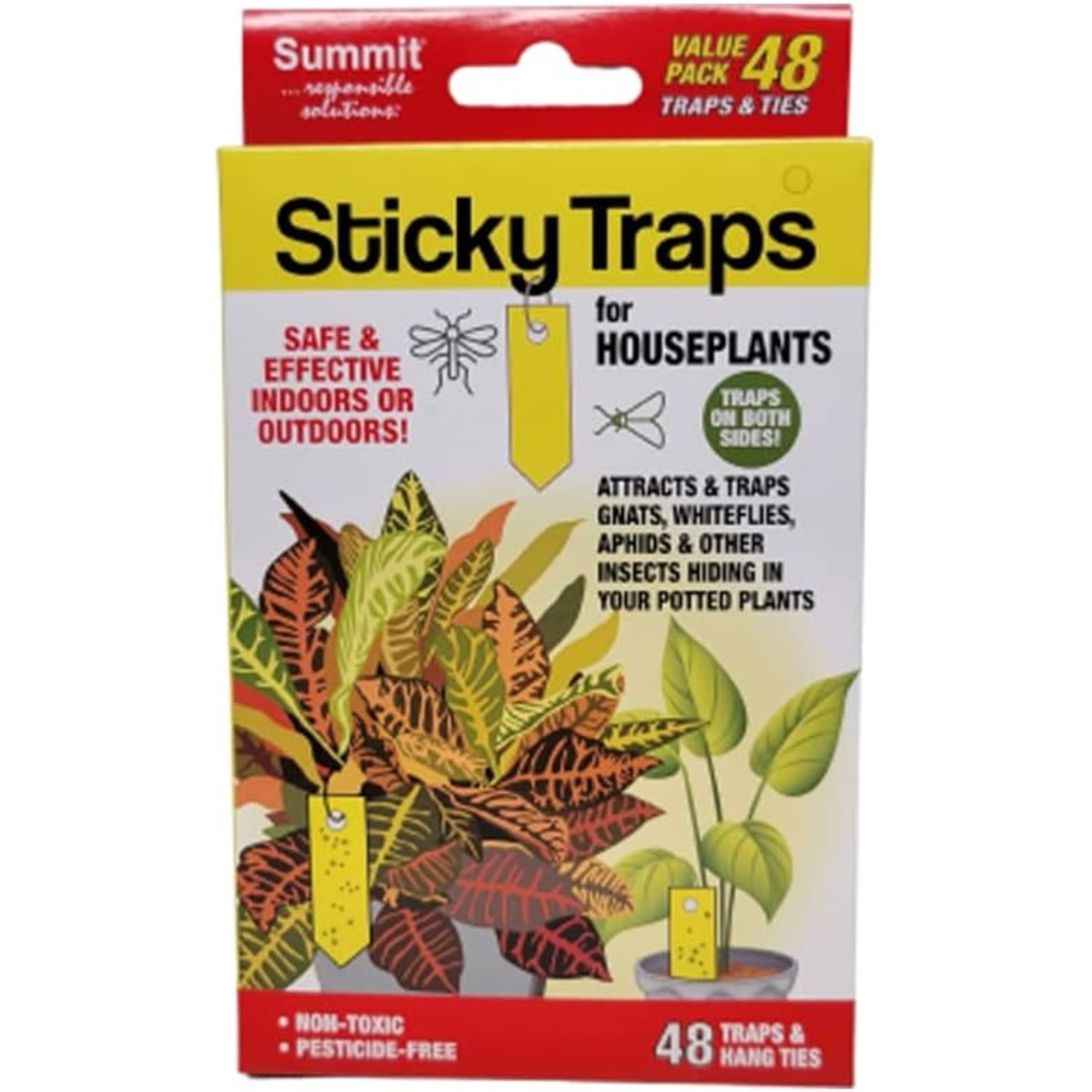 Summit Sticky Insect Traps for Houseplants, Yellow, 48 Count Traps and ...