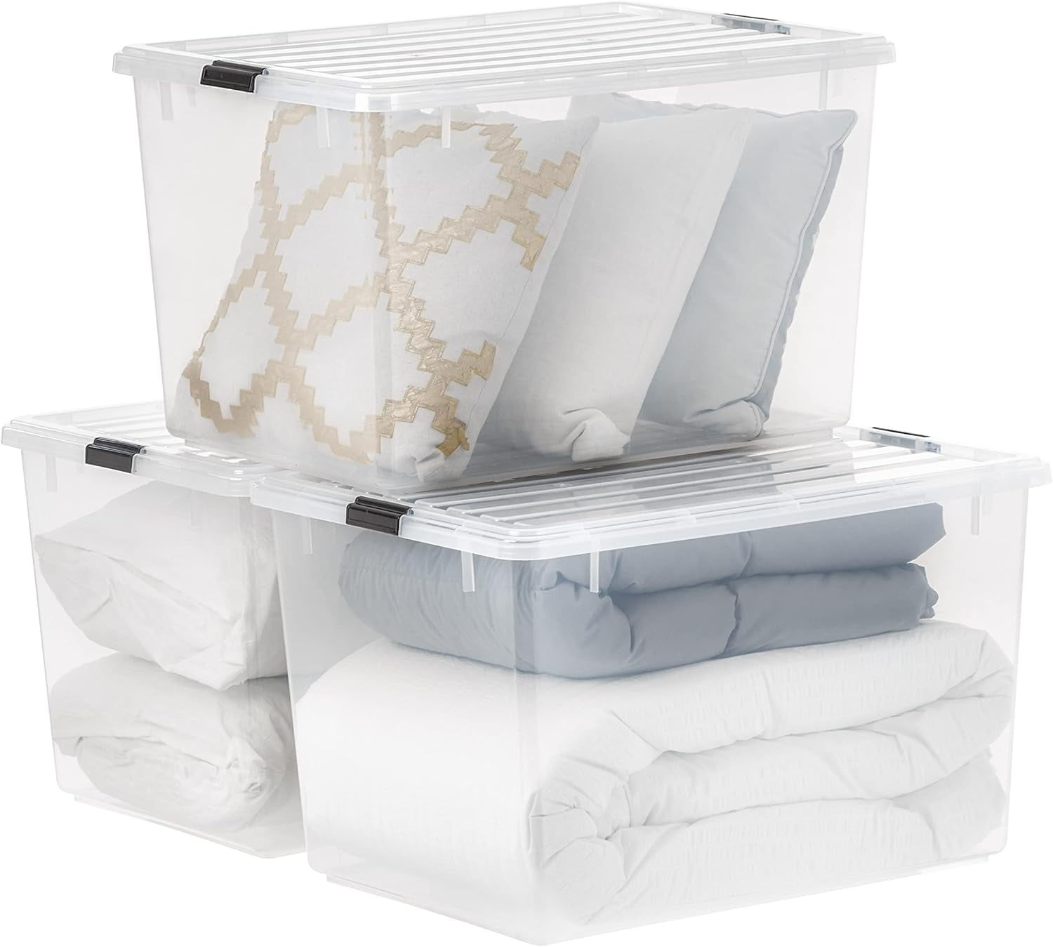 144 Qt Stackable Plastic Storage Bins with Lids, 3 Pack - BPA-Free, See ...