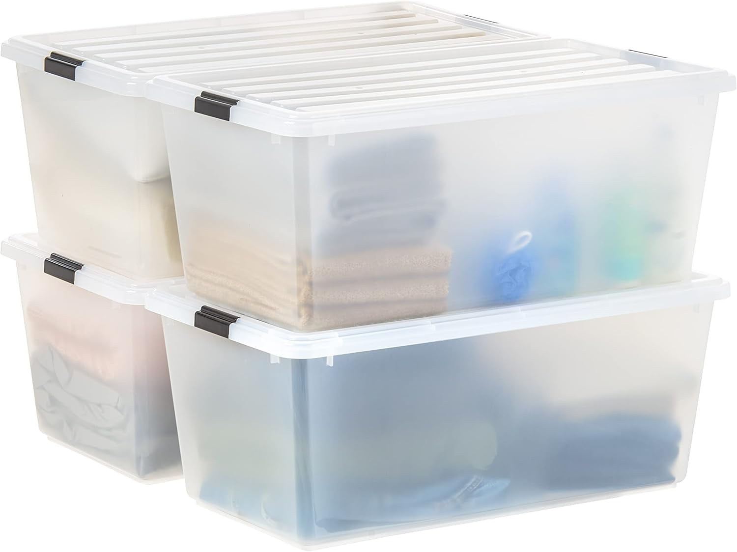 Summit USA 91 Qt Stackable Plastic Storage Bins with Lids, 4 Pack - BPA ...