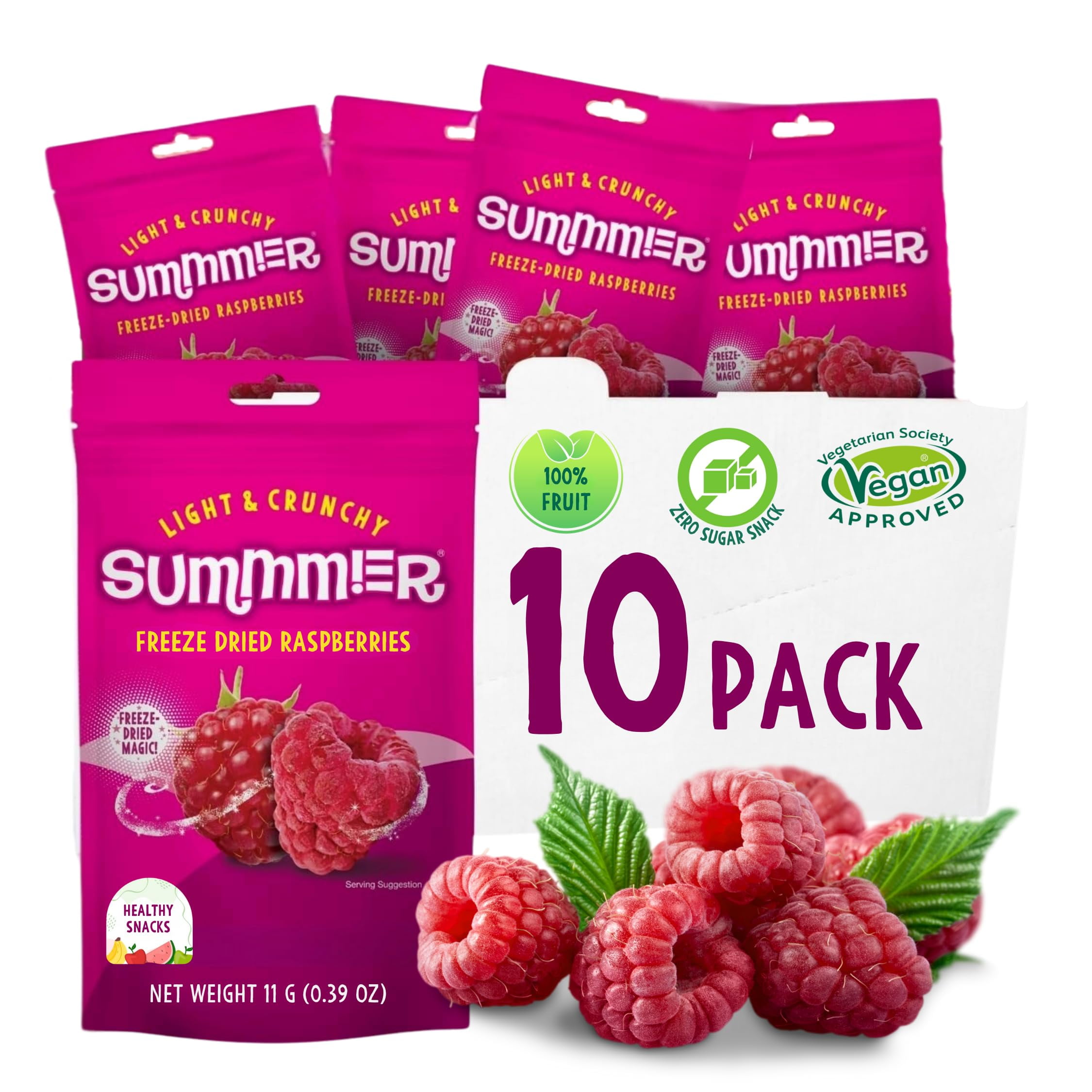 Summmer Freeze Dried Raspberries - 10 Packs - No Added Sugar Package ...