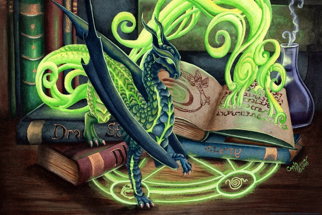 Summoning Dragons by Carla Morrow Fantasy Poster Green Dragon Spiritual ...